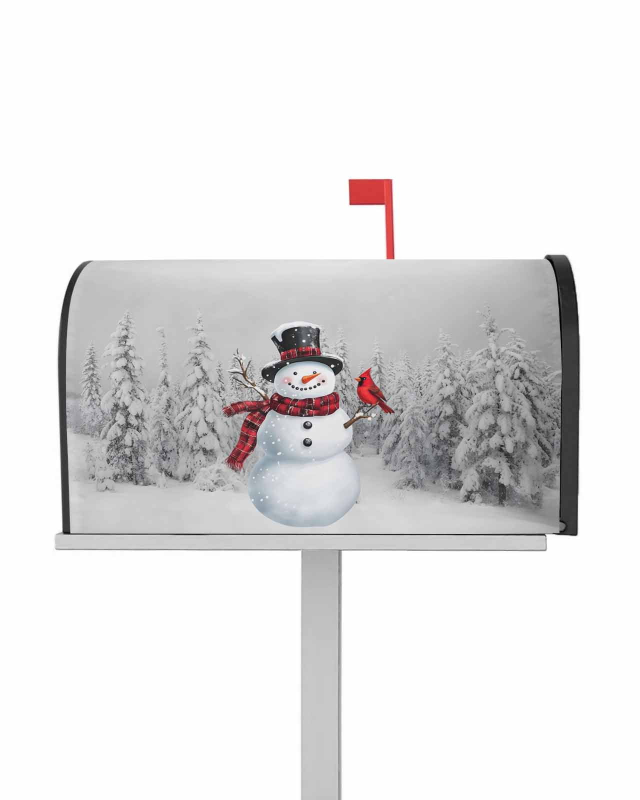 Snowman Grey Christmas Mailbox Cover, Xmas Tree Forest Snowflake ...