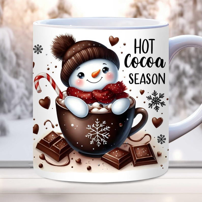 Snowman Hot Chocolate Mug, 11oz & 15oz Christmas Mug, Cozy Winter Mug ...