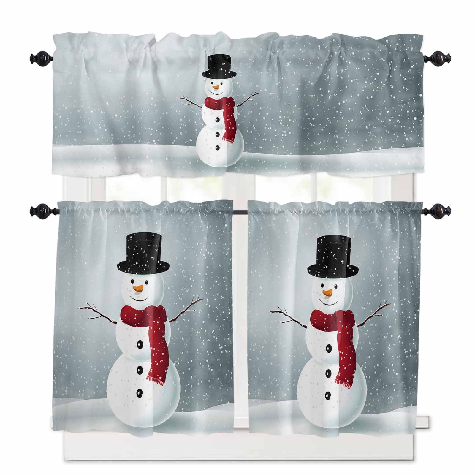 Snowman Kitchen Curtains and Valances Set, Rain Christmas Watercolor ...