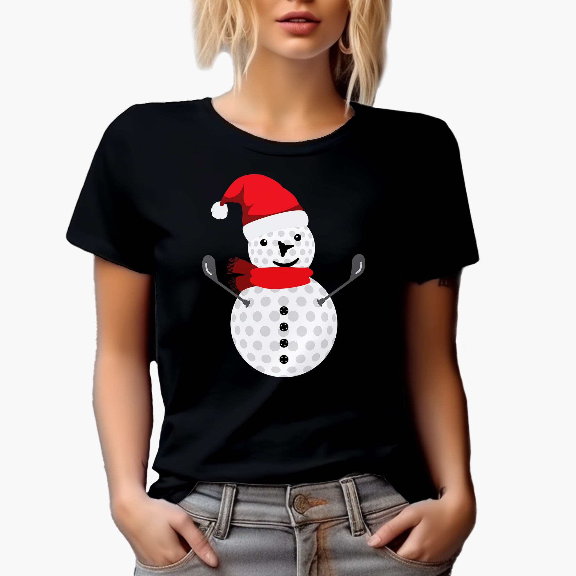 Snowman Made Of Balls & Clubs with Christmas Hat, Golf Player, Golfing ...