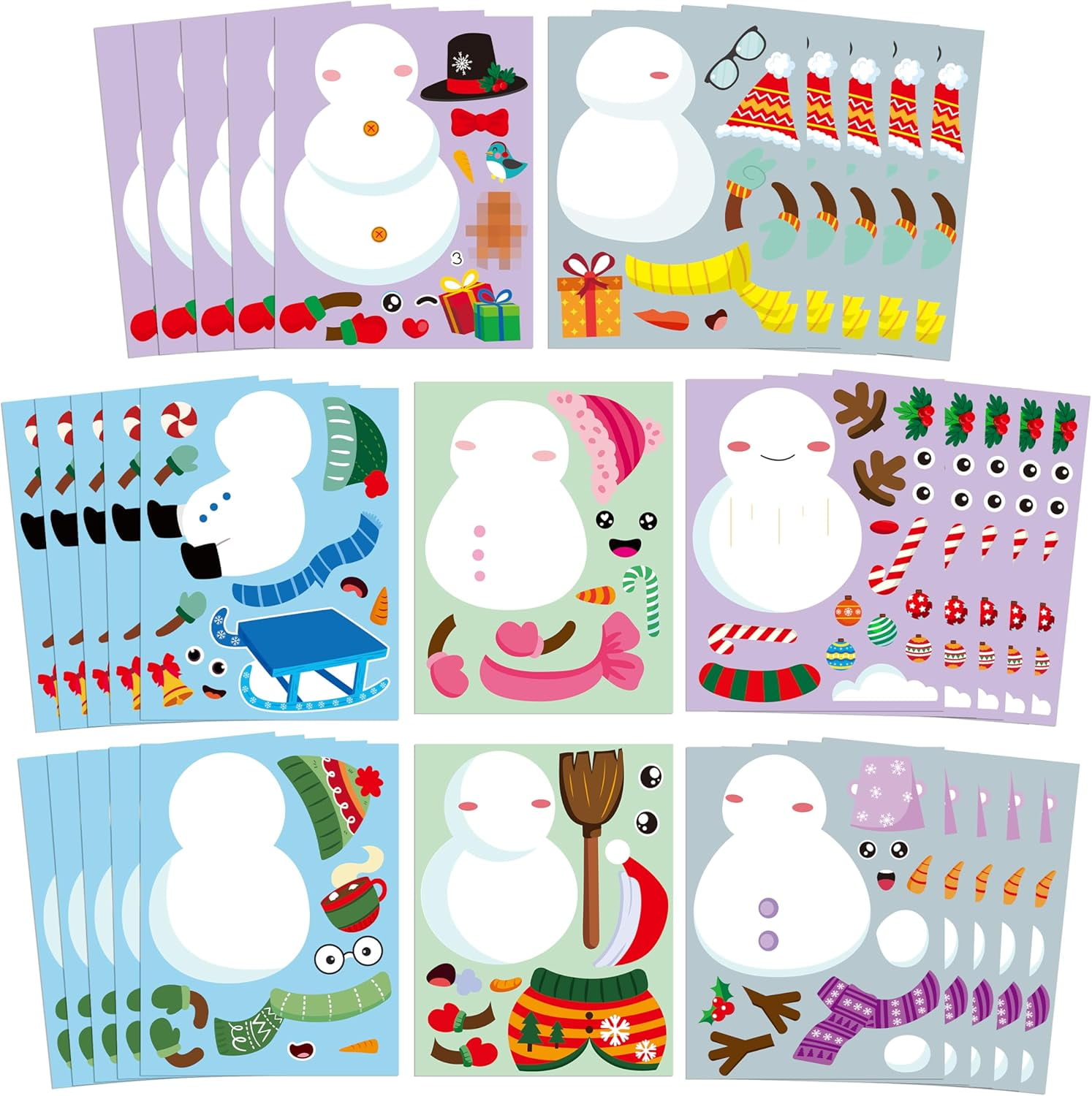 Snowman Make a Face Sticker Sheets - 40PCS Make Your Own Winter Snowman ...