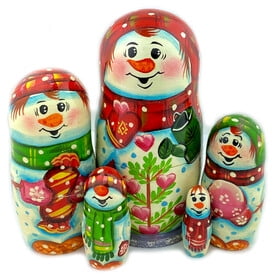 Snowman Nesting Dolls 5 Nested 6 Inch Tall, Hand Carved Hand Painted In ...