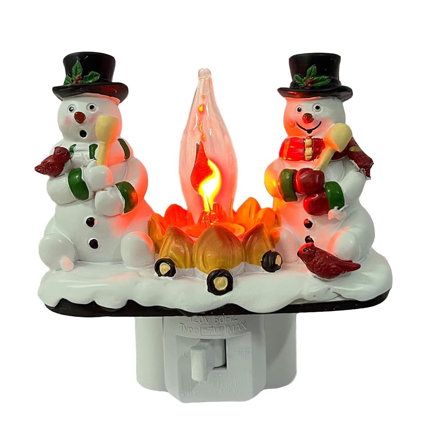 Snowman Night Light, 3D Flashing Campfire Nightlight LED Christmas ...