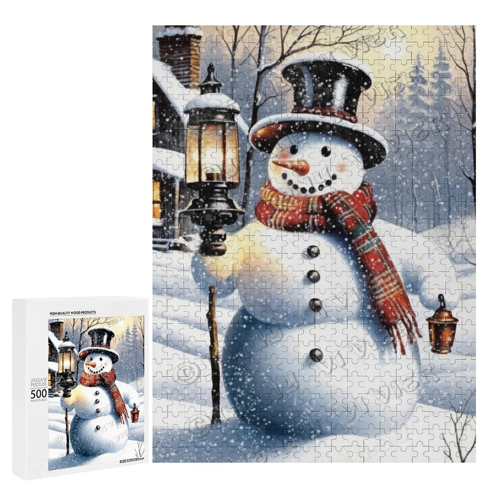 Snowman With Oil Lamp Puzzles for Adults 500 Pieces, Wooden Jigsaw ...