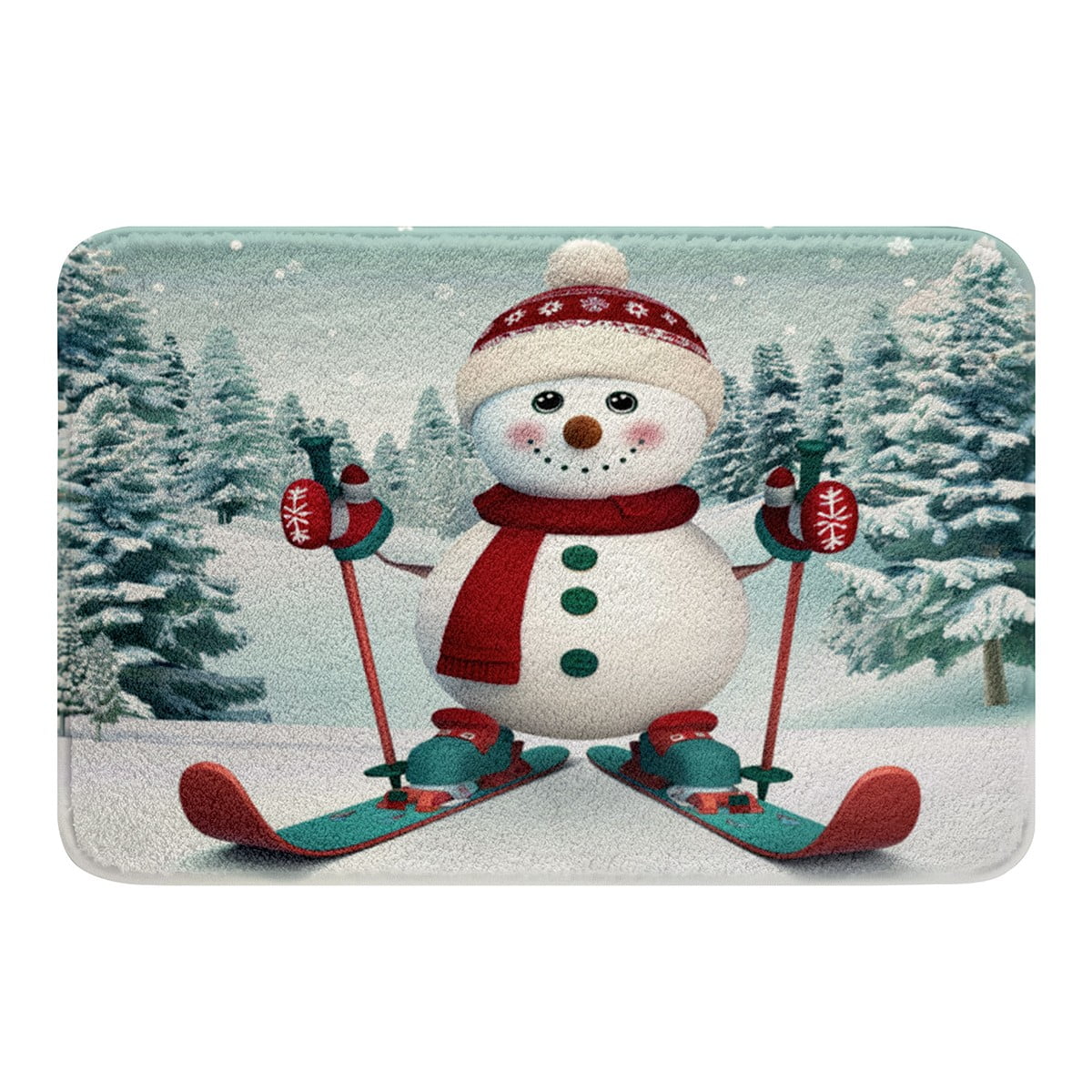 Snowman Outdoor Rug Christmas Tree Bath Mat 16"x24",Skiing Area Rug ...