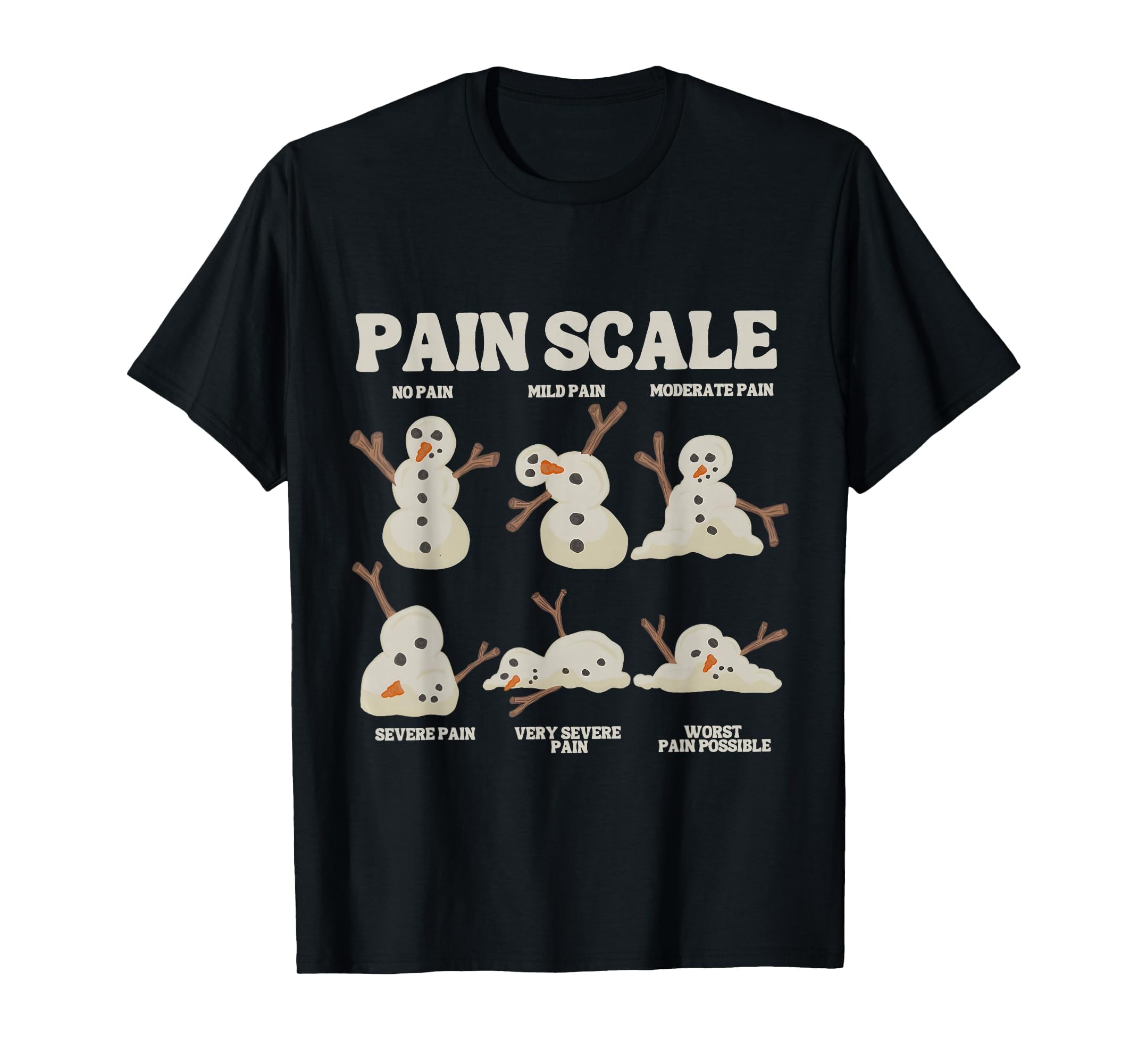 Snowman Pain Scale No Pain to Worst Pain Possible Graphic T shirt for ...