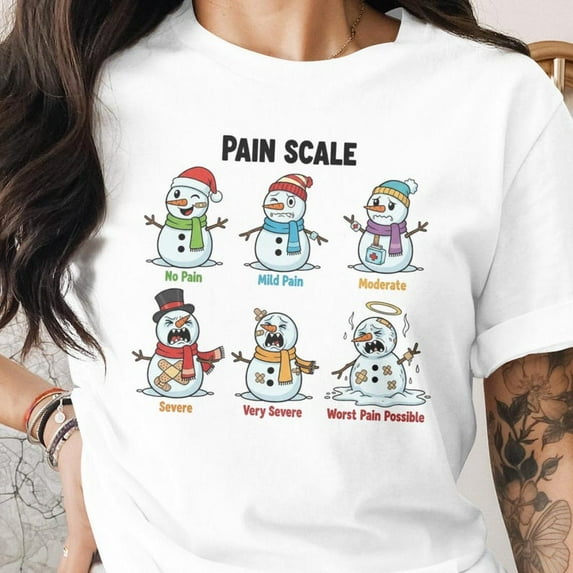 Snowman Pain Scale T-Shirt, Medical Office Staff Holiday Tees, Doctor ...