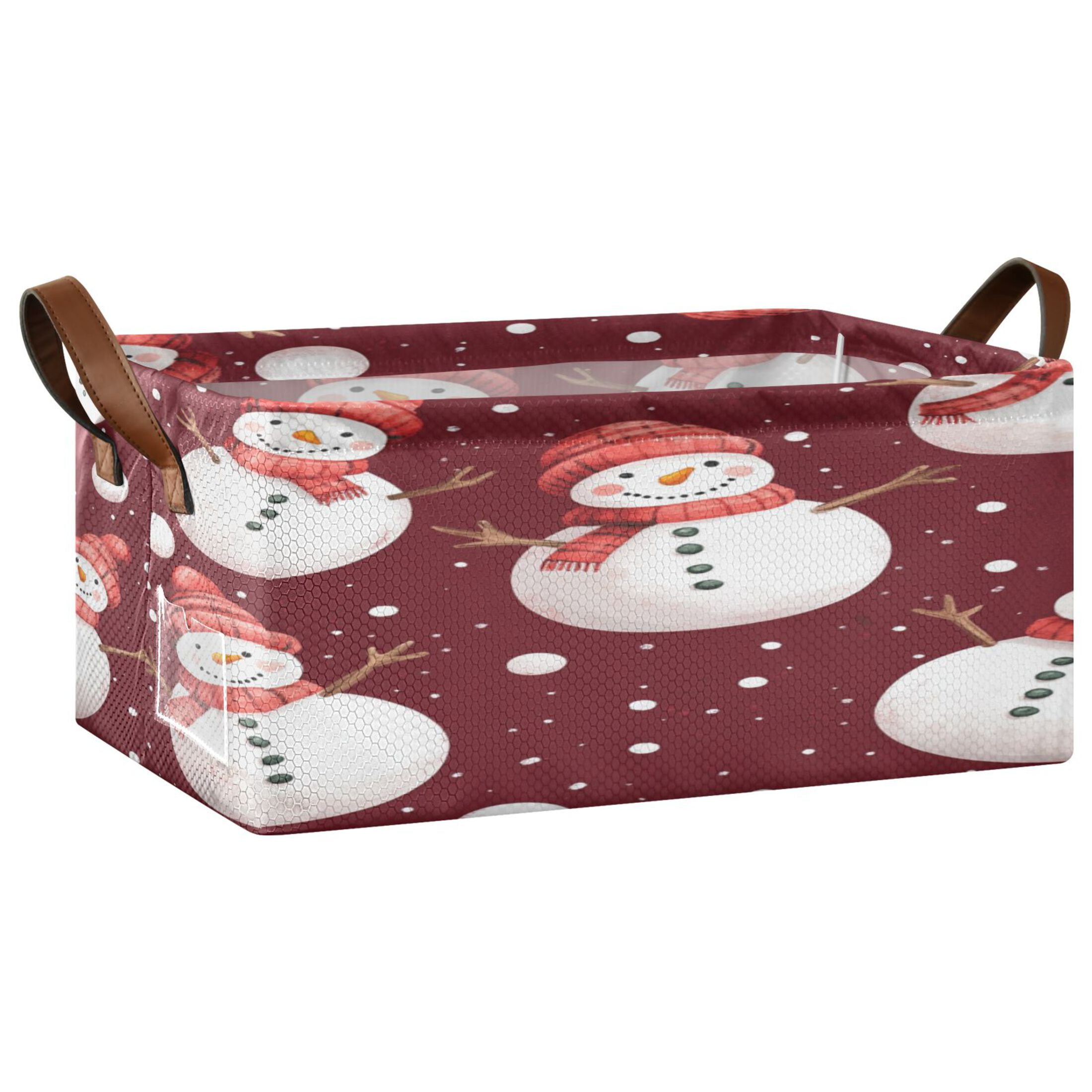 Snowman Pattern Of Red Background with Snowflakes Storage Basket Soccer ...