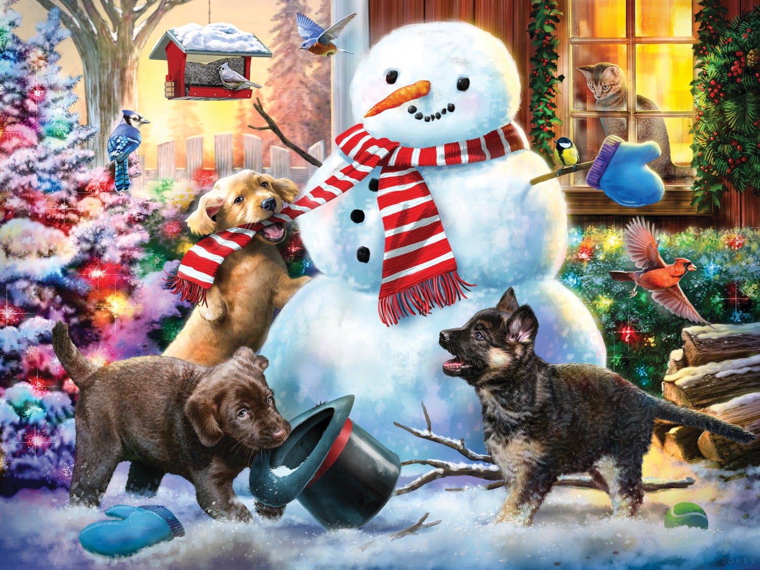 Snowman & Puppies Jigsaw Puzzle 550 Piece by Vermont Christmas Company ...