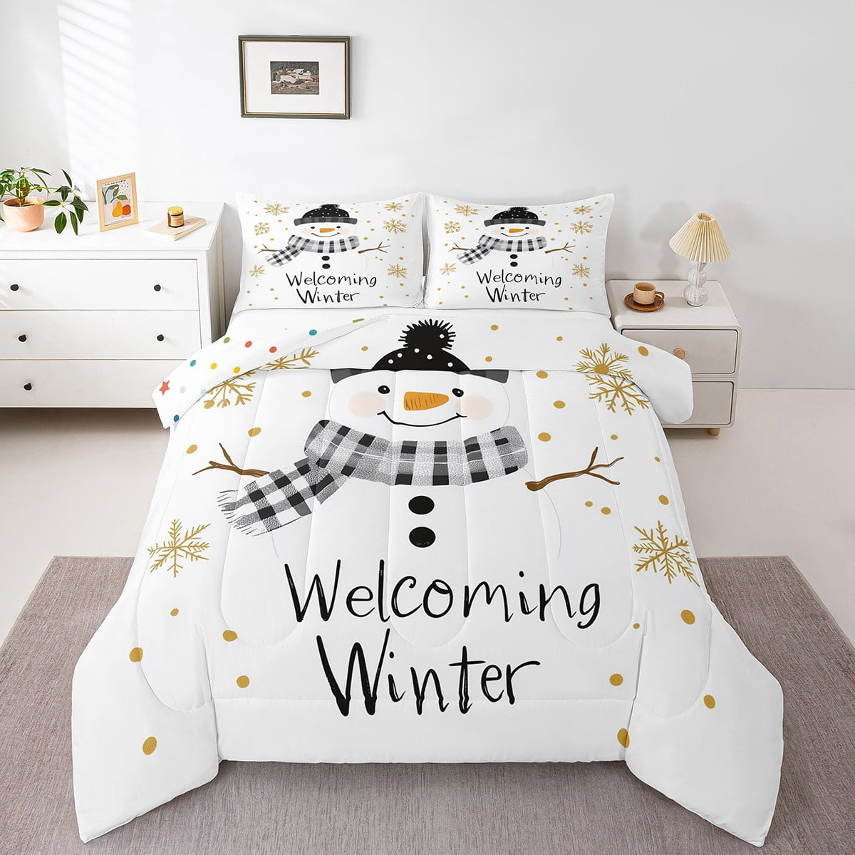 Snowman Queen Comforter Set Merry Christmas Winter Themed Bedding Sets ...