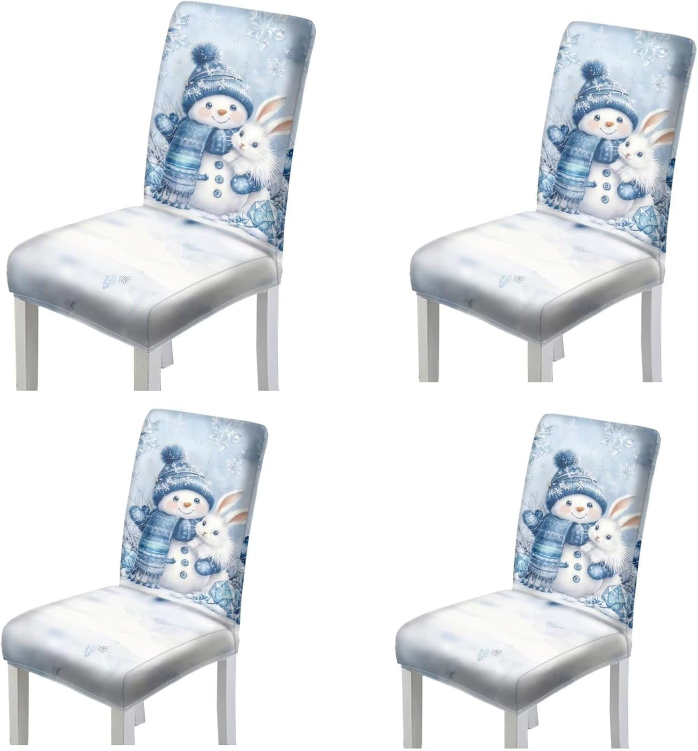 Snowman Rabbit White Christmas Chair Covers Set of 4 Washable Anti Slip ...