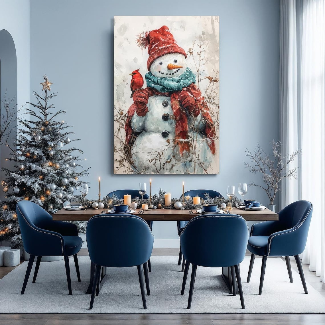 Snowman With Red Cardinal Wall Art Winter Scene Poster Cozy Holiday ...
