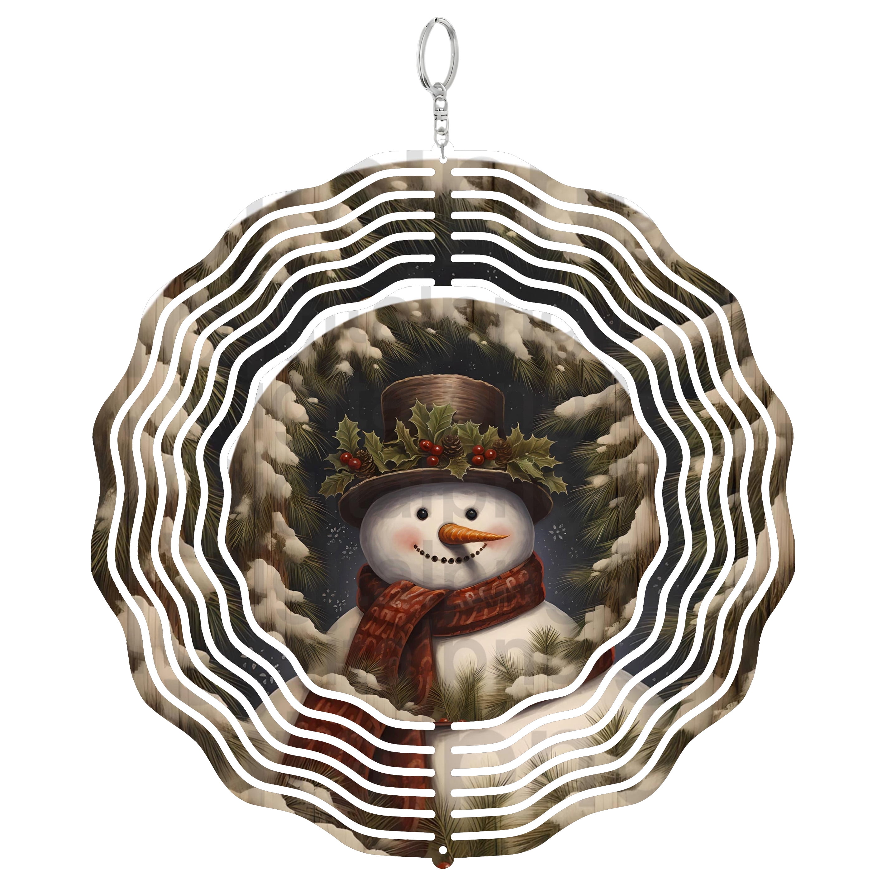 Snowman Round Rustic Winter 3D Wind Spinner Kinetic Hanging Garden ...