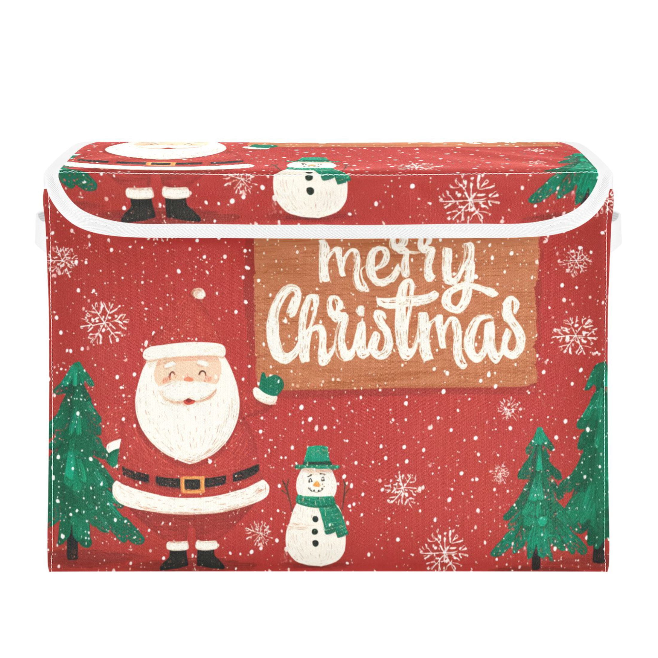 Snowman Santa Claus Christmas Tree Snowy Day Foldable Storage Bins with ...