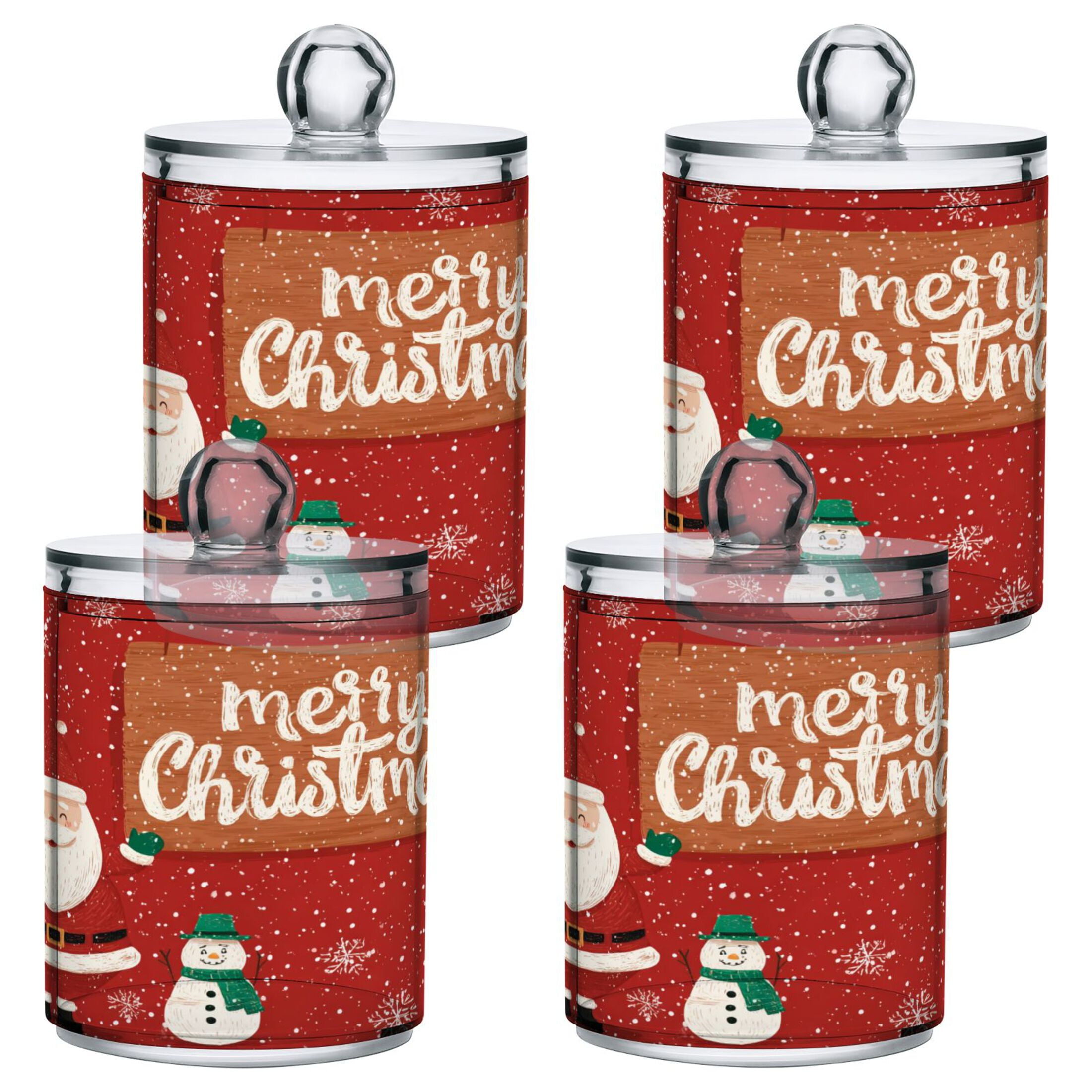 Snowman Santa Claus Christmas Tree Snowy Day Translucent Plastic Cans ...
