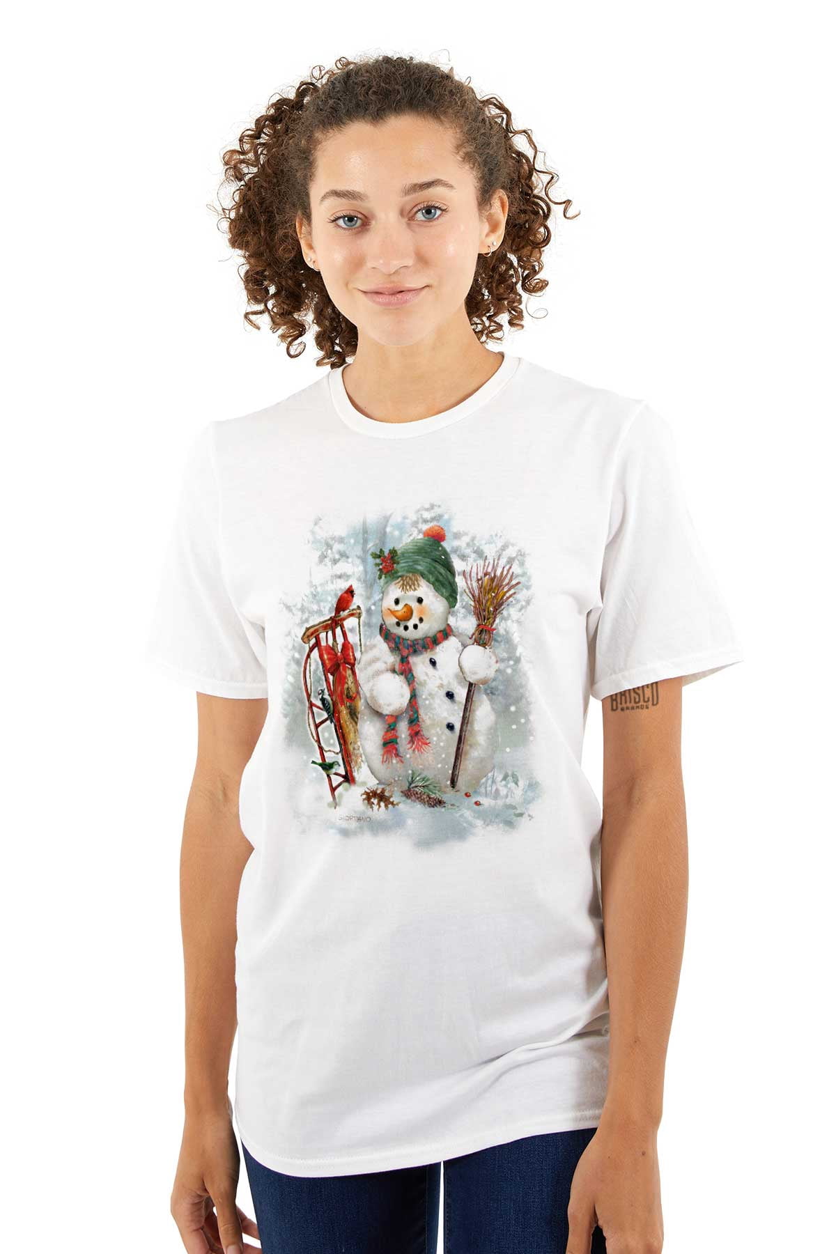 Snowman Sledding Winter Wonderland Women's Graphic T Shirt Tees Brisco ...