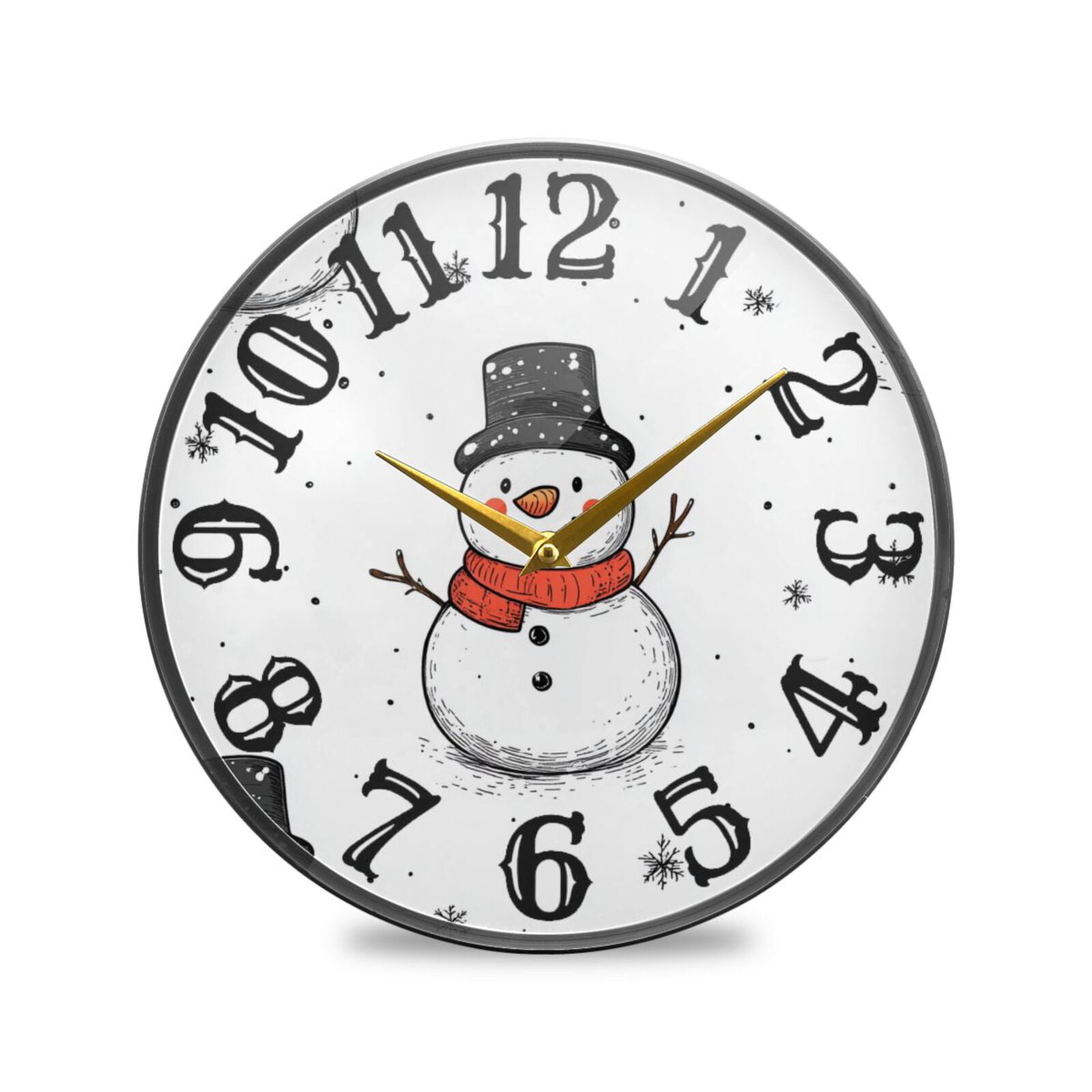 Snowman Snow Wall Clock 12 Inch Silent Non Ticking Battery Operated ...