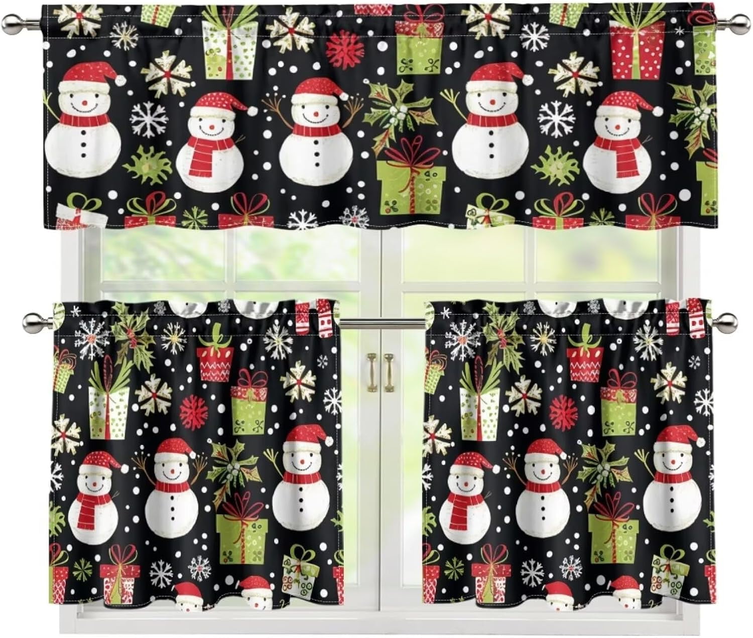 Snowman Snowflake 3 Piece Kitchen Curtains Washable Kitchen Curtains ...