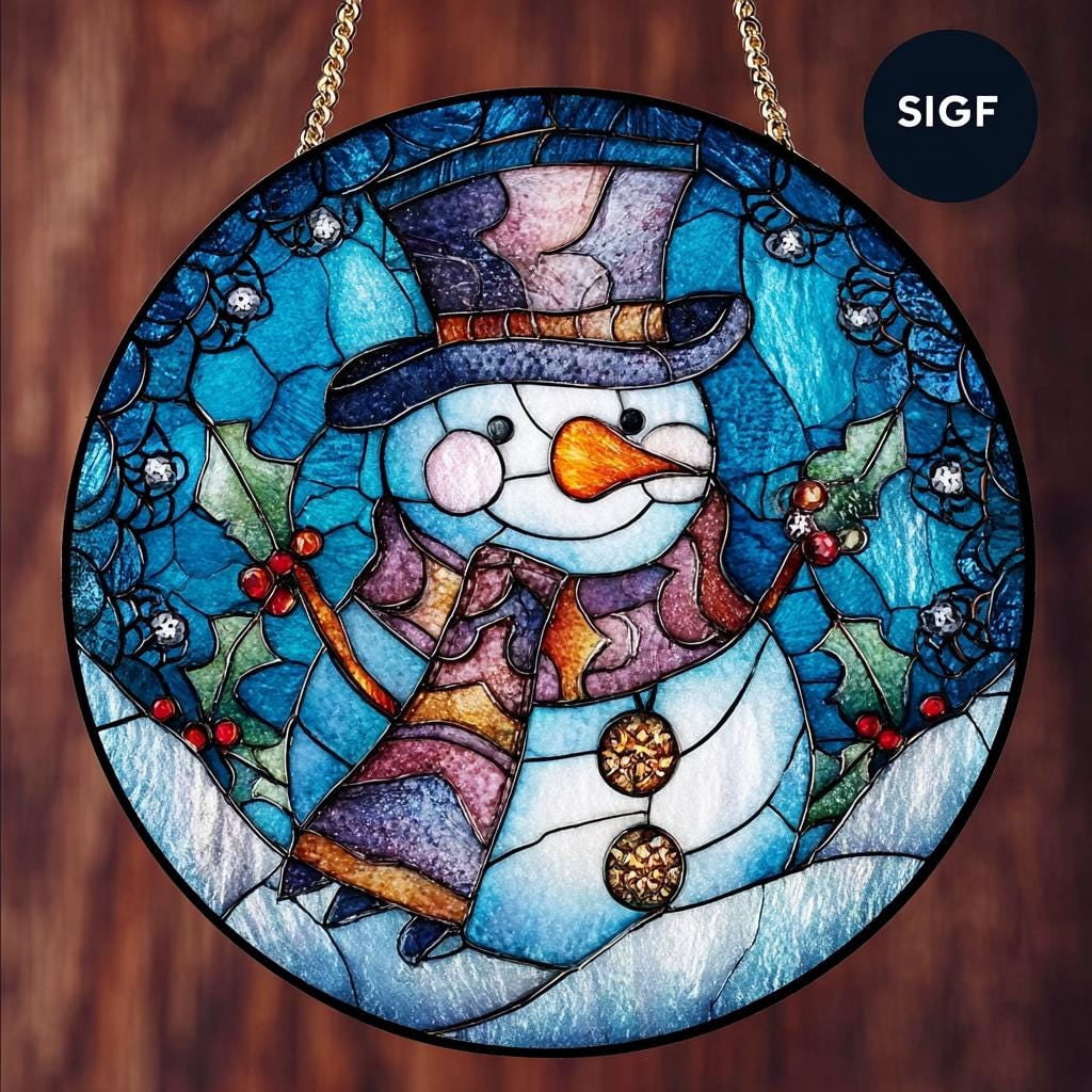 Snowman Stained Glass Suncatcher: Christmas Window Decor - Walmart.com