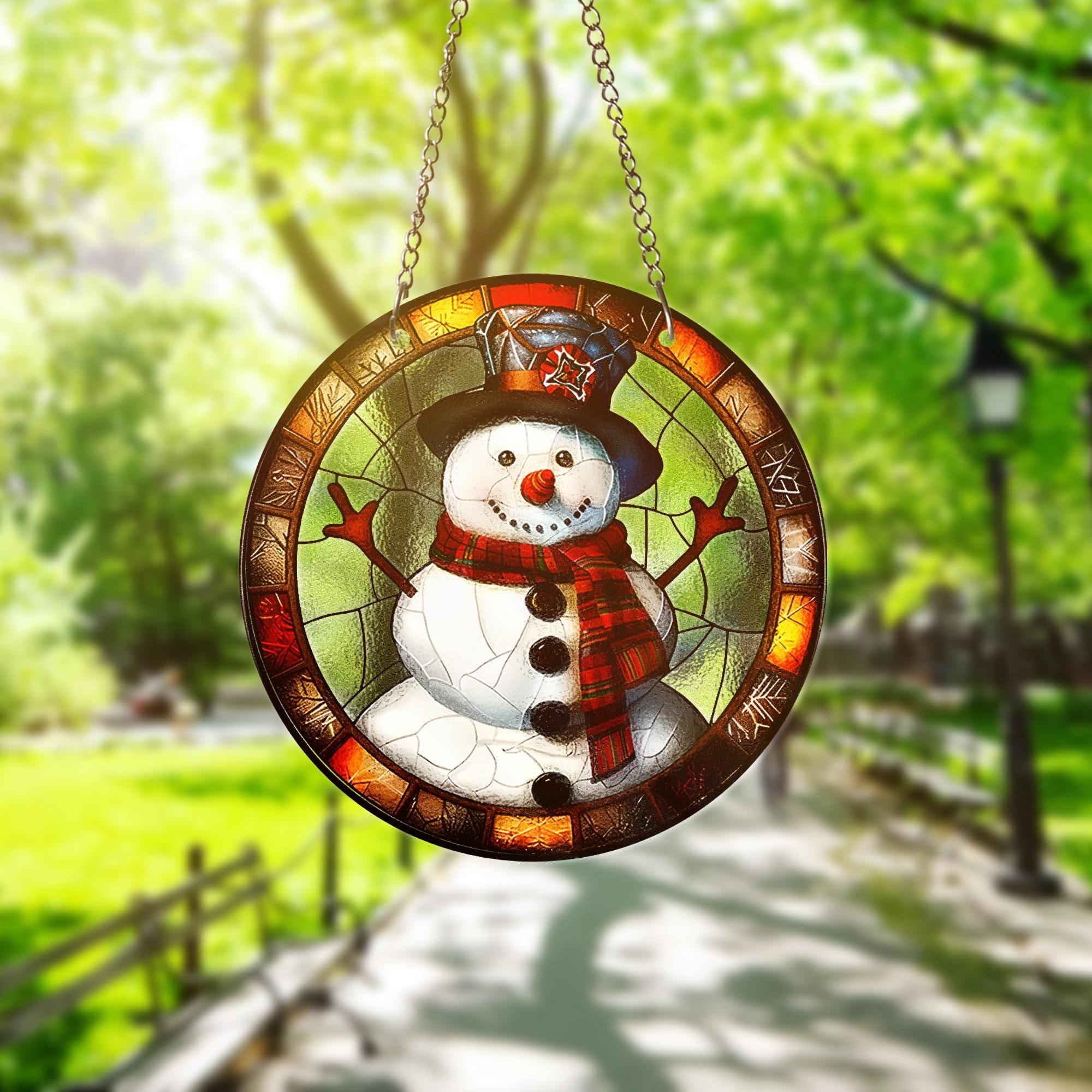 Snowman Stained Glass Suncatcher Christmas Winter Window Hanging Decor ...