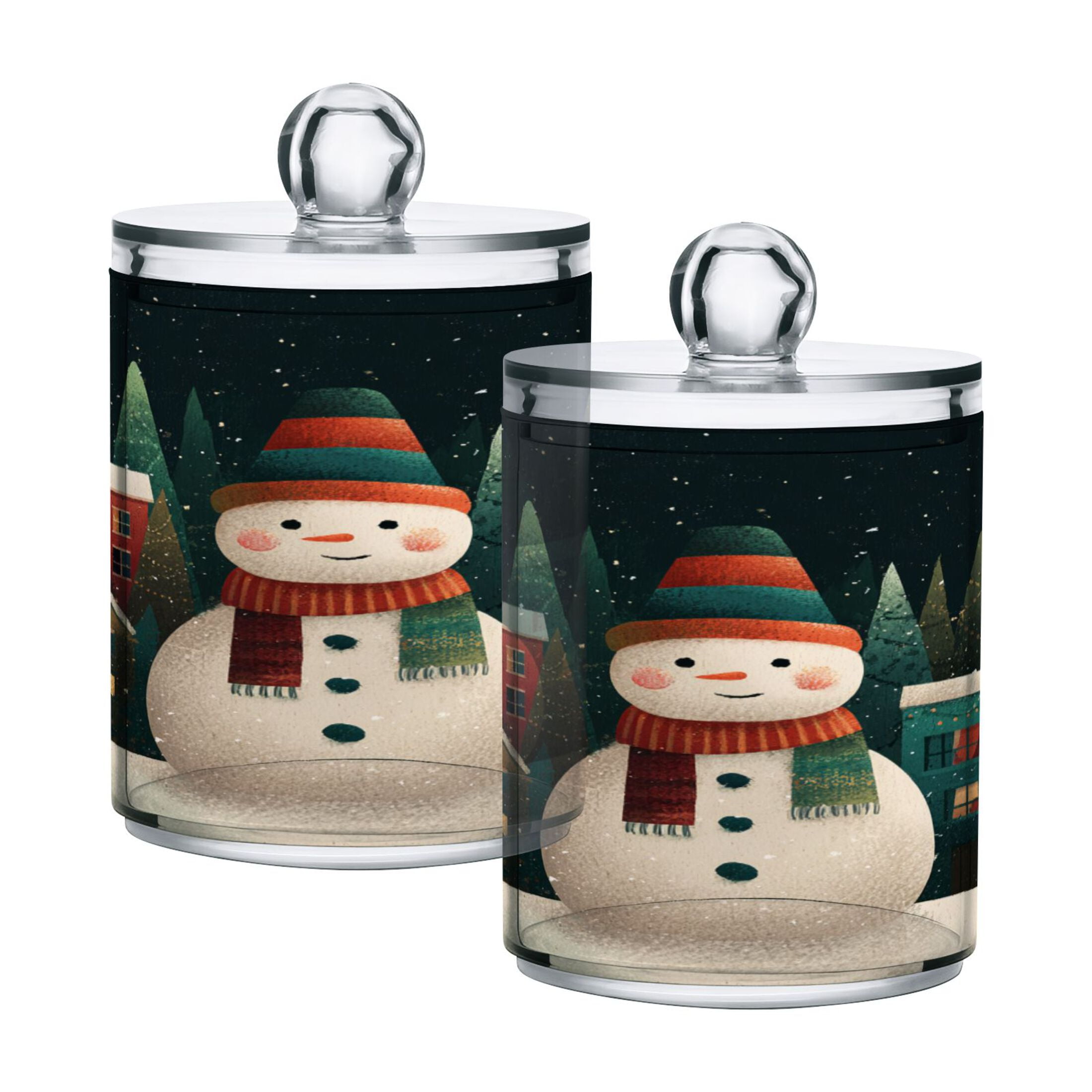Snowman Standing Front Town Christmas Night Translucent Plastic Cans ...