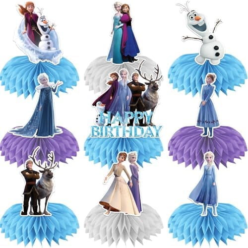 Snowman Theme Party Decorations, 9Pcs Blue and White Snowman Honeycomb ...