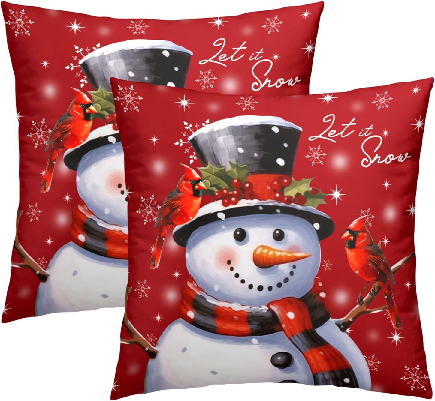 Snowman Throw Pillow Covers 18x18 Set of 2 Red Christmas Snowflakes ...