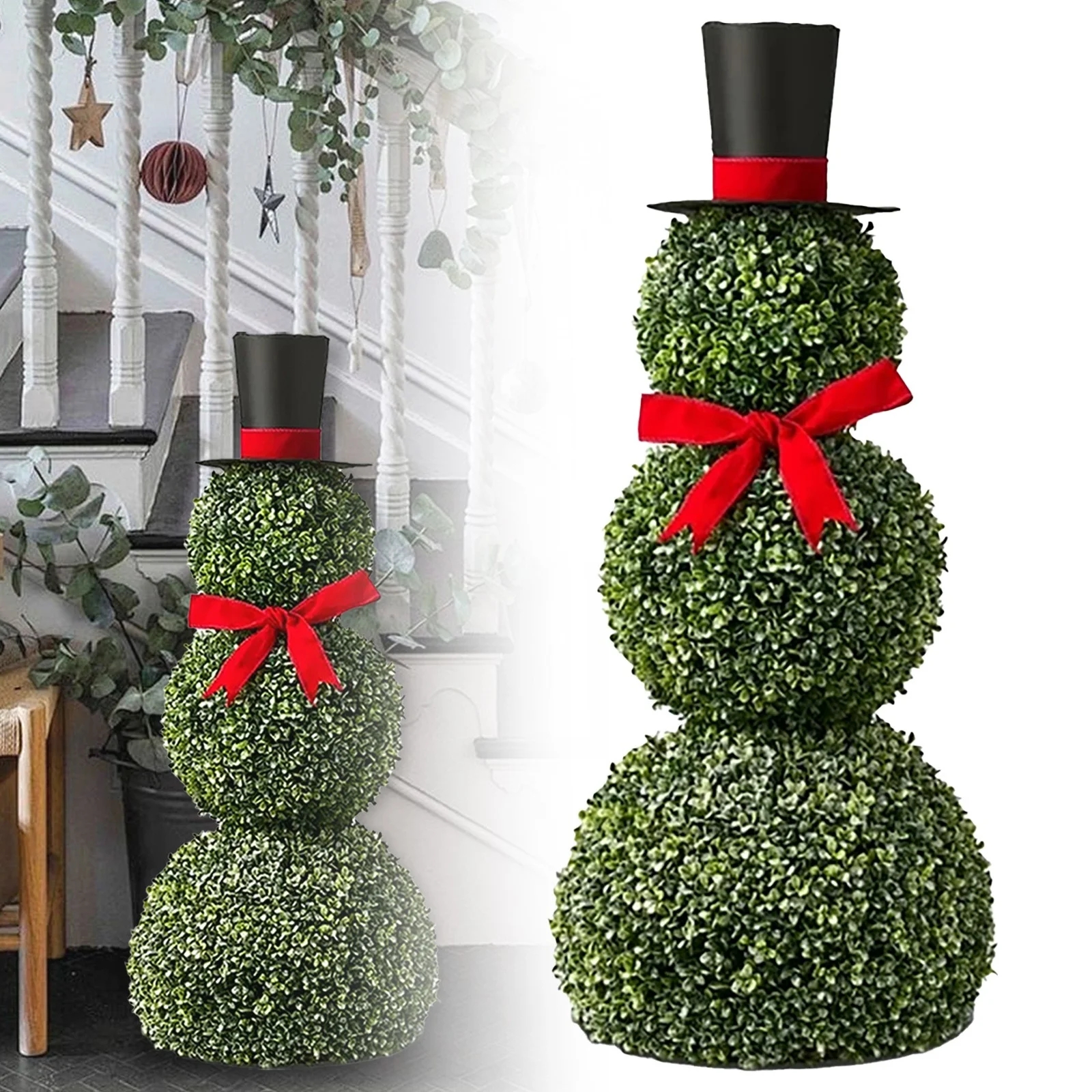 Snowman Topiary Christmas Decoration 32'' Artificial Snowman Shaped ...