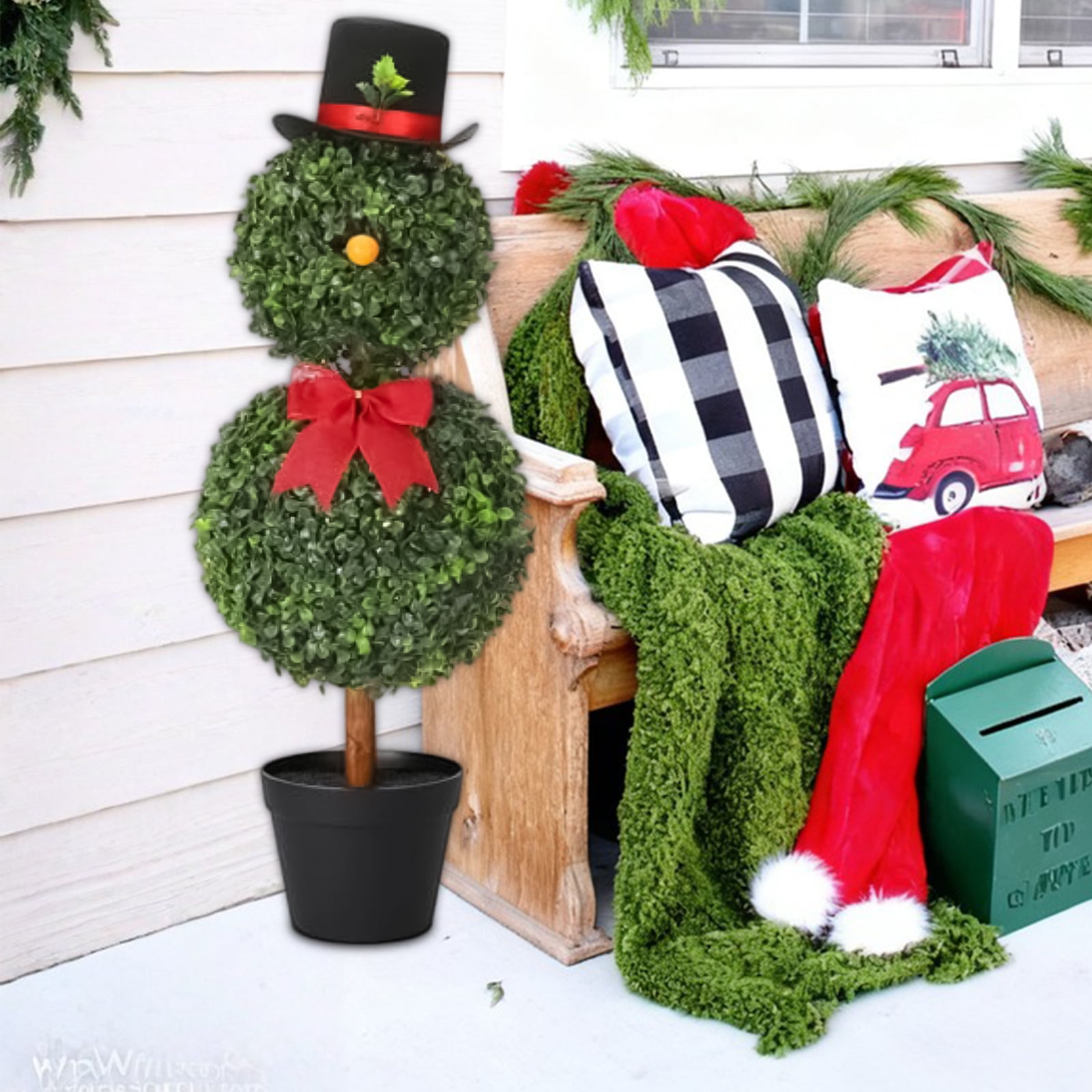 Snowman Topiary Christmas Decorations 30'' Artificial Snowman Shaped ...