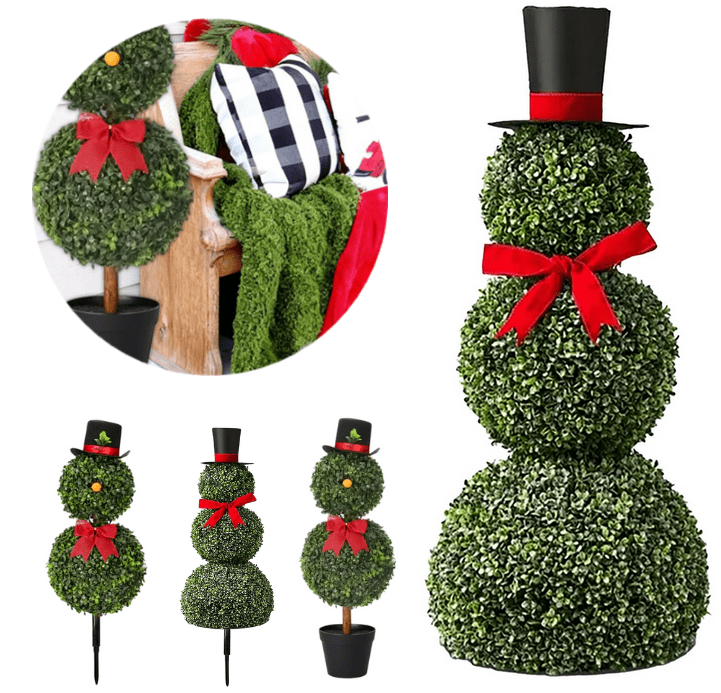 Snowman Topiary with Red Bow Santa Hat Christmas Indoor/Outdoor ...