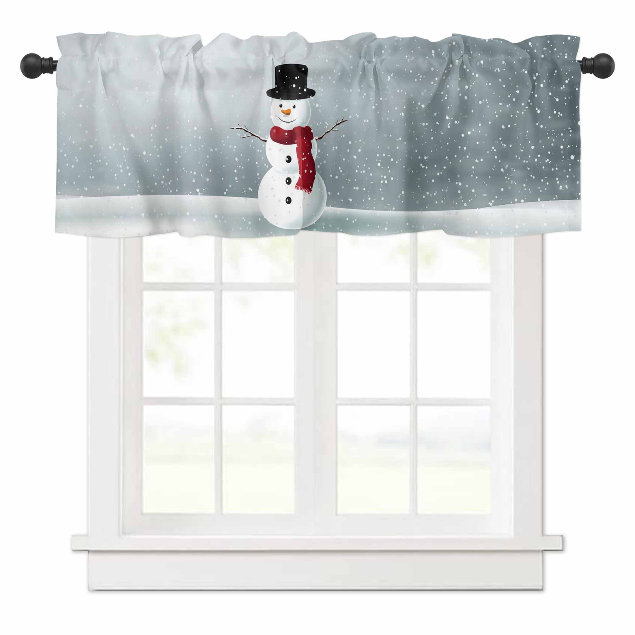 Snowman Valances for Windows Rain Christmas Watercolor Retro Rain Rod ...