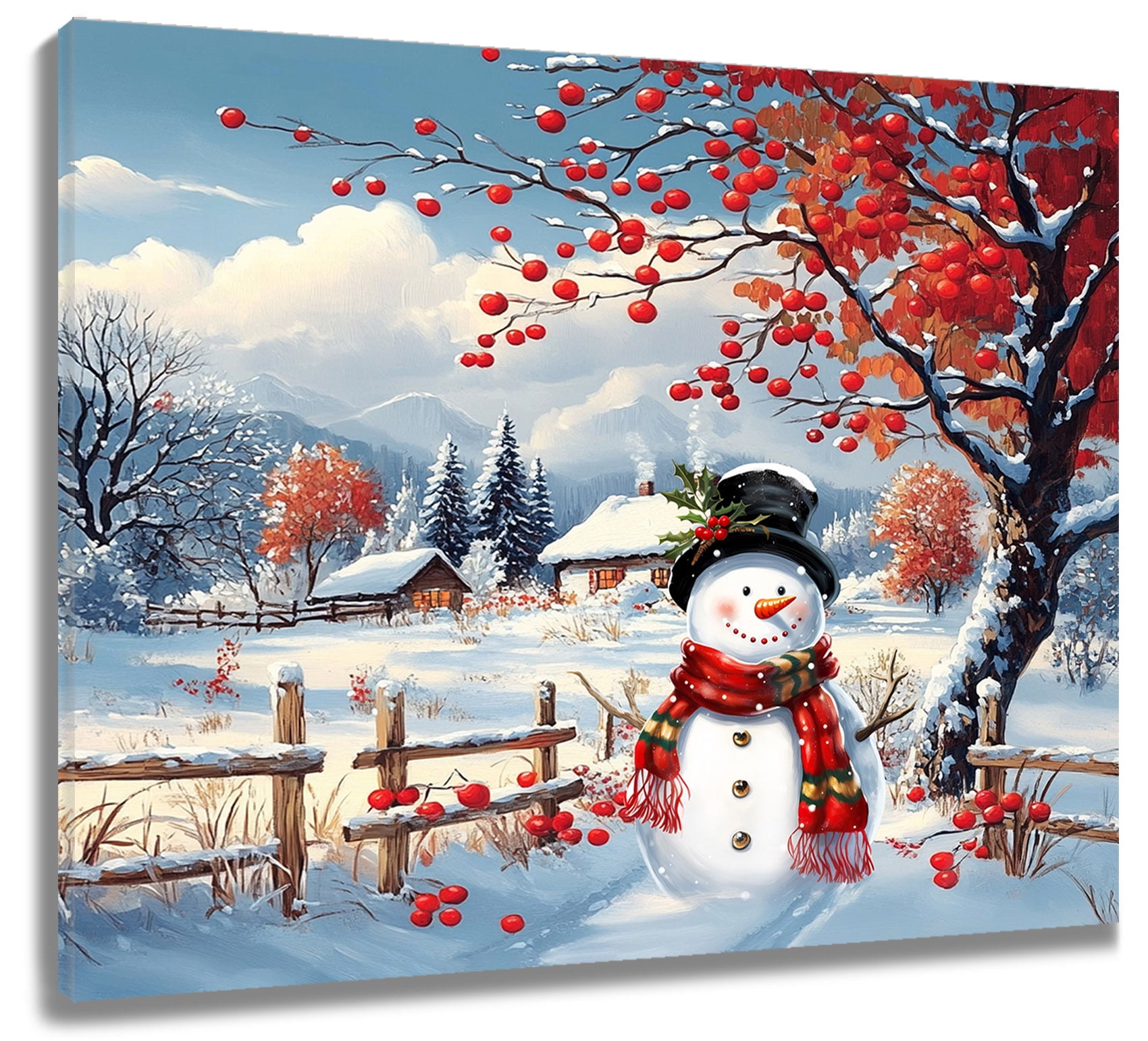 Snowman Wall Art Christmas Winter Countryside Wall Art Red Bird and ...