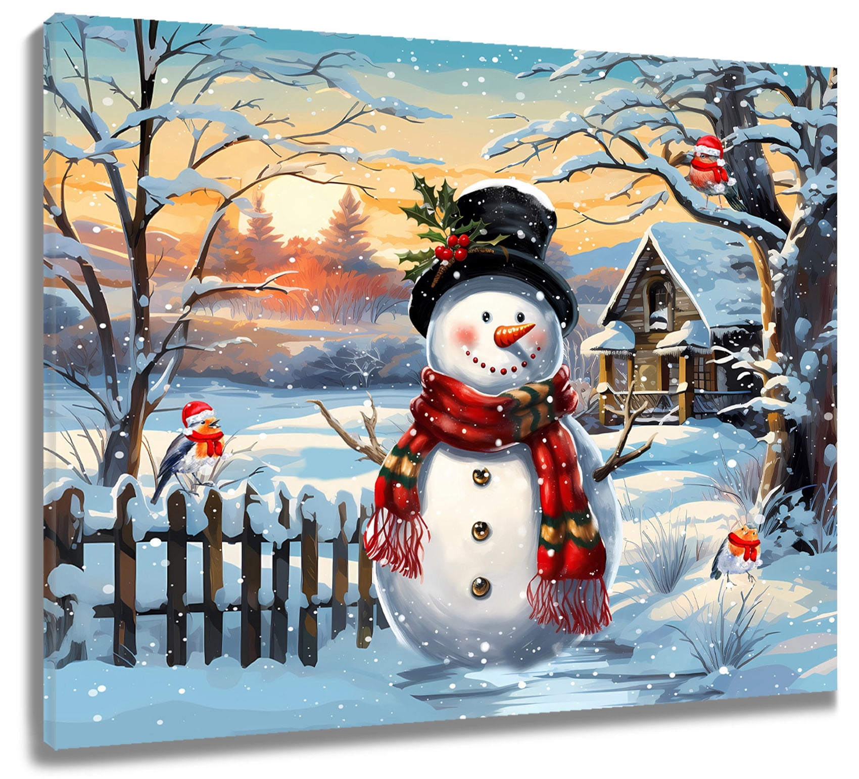 Snowman Wall Art Christmas Winter Farmhouse Canvas Wall Art Red Scarf ...