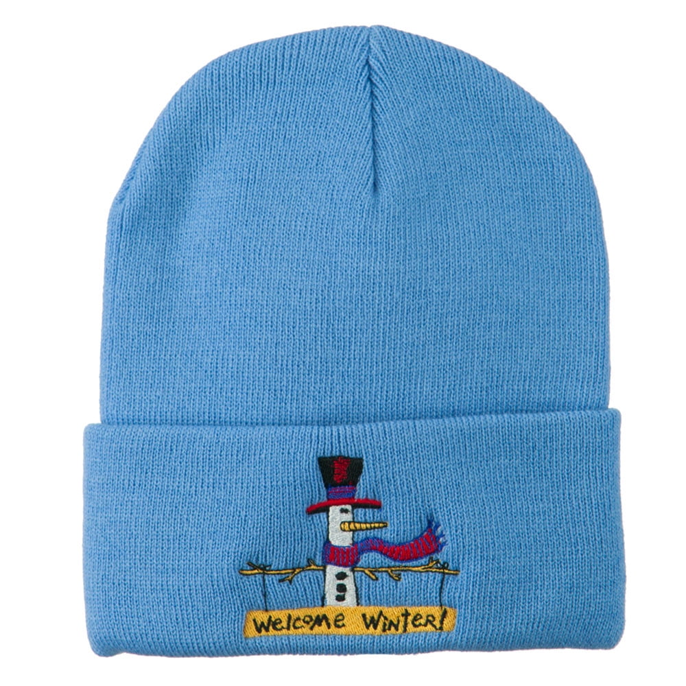 Snowman Welcome Winter Embroidered Beanie - Sky Blue OSFM - Walmart.com