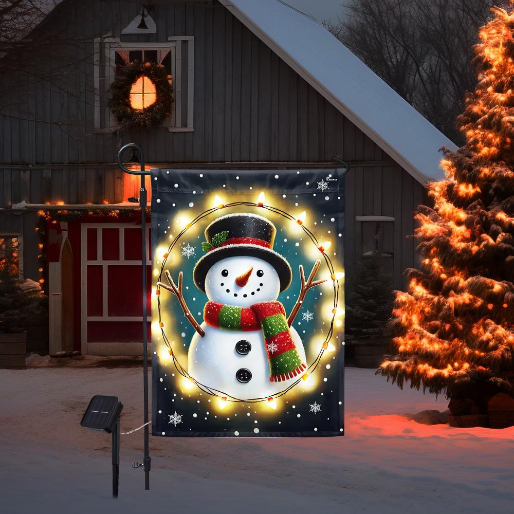 Snowman Winter Christmas Solar LED Garden Flag (11.5" x 17.5 ...