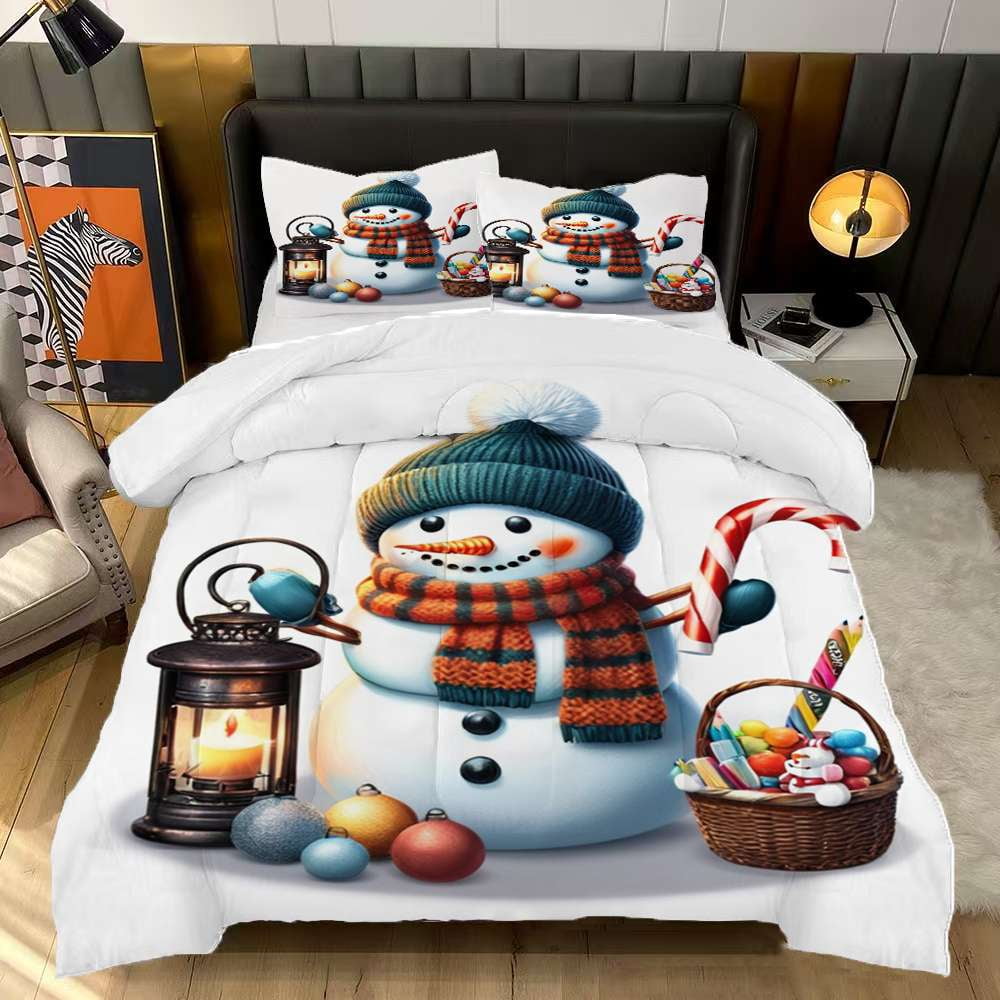 Snowman Winter Lanterns Comforter Set Queen Size Bedding Set For Travl ...