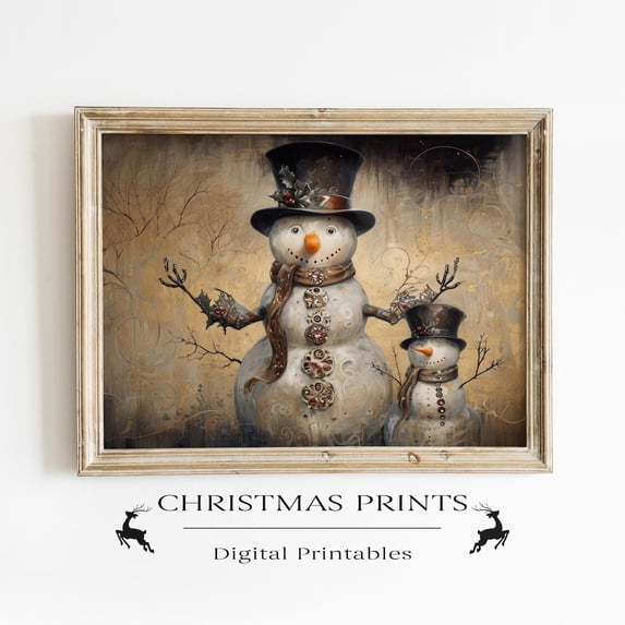 Snowman Winter Poster Wall Art, Antique-Style Rustic Festive Decor ...