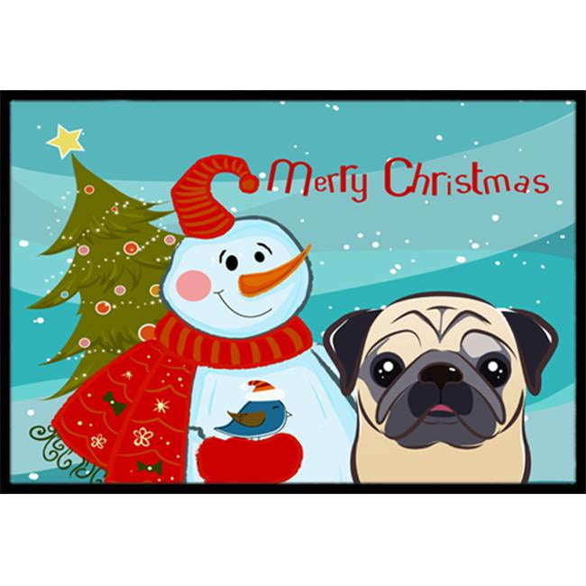 Snowman With Fawn Pug Indoor & Outdoor Mat- 24 x 36 in. - Walmart.com