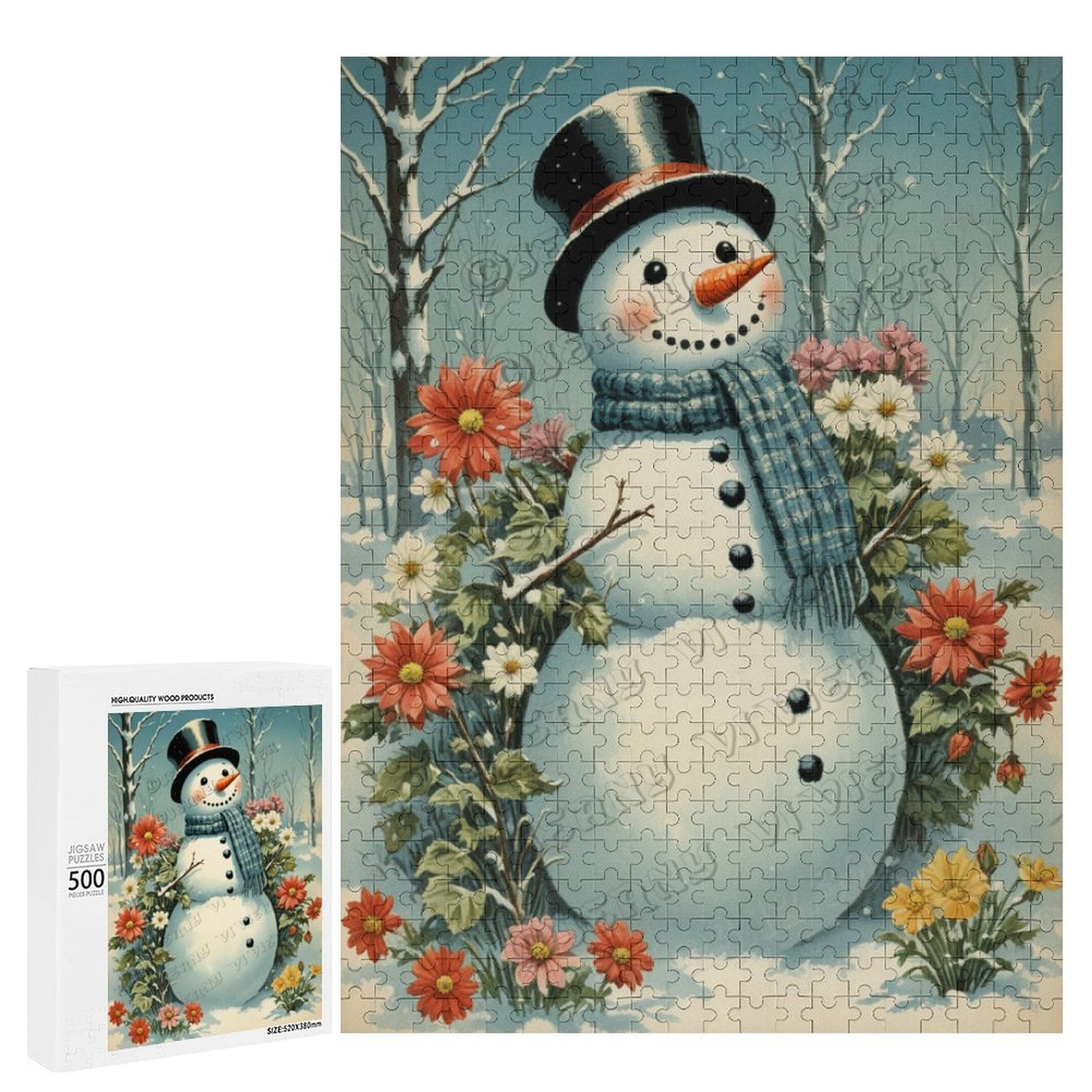 Snowman With Flower 500 Piece Family Jigsaw Puzzle, Snowman Puzzle ...