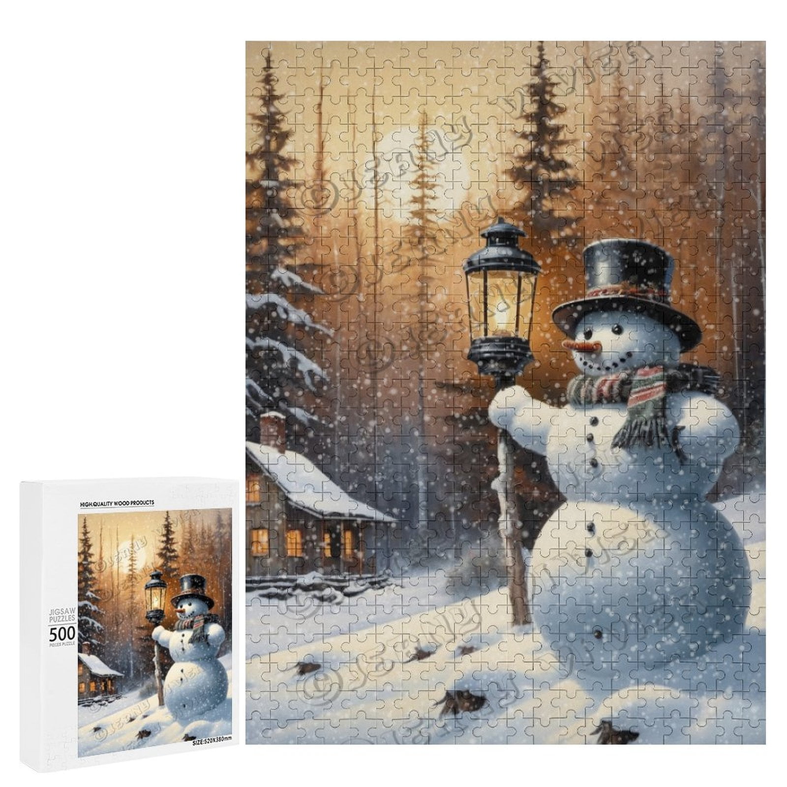 Snowman With Oil Lamp Puzzle - Snowman -500 Pieces Jigsaw Puzzle Wooden ...