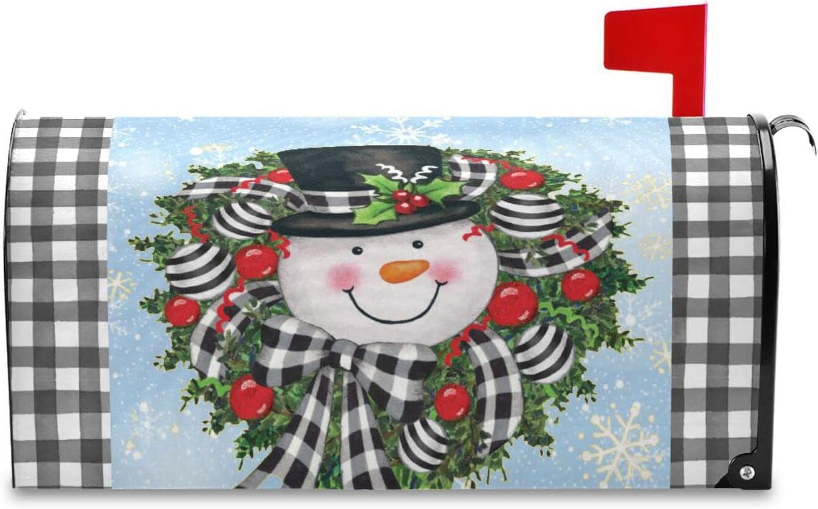 Snowman Wreath Magnetic Mailbox Cover Merry Christmas Winter Mailbox ...