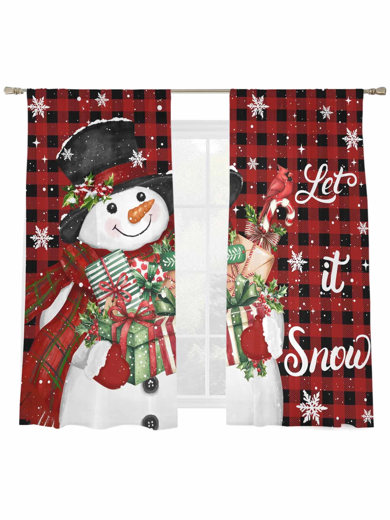 Snowman Xmas Gifts Sheer Curtains 72 inches Long, Winter Snowflake ...