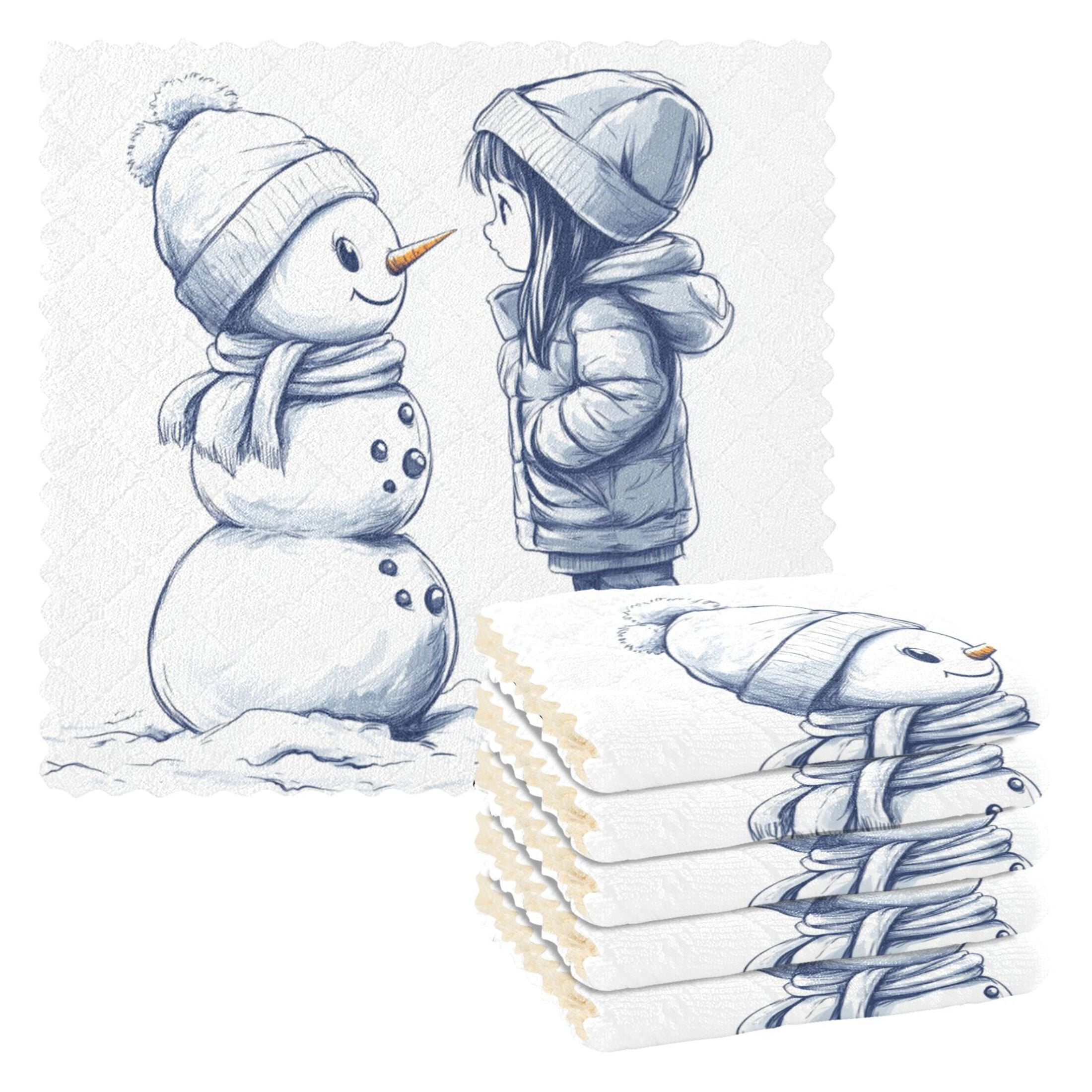 Snowman and Girl 6 Pack Kitchen Cleaning Cloths 11'' x 11'', Super ...