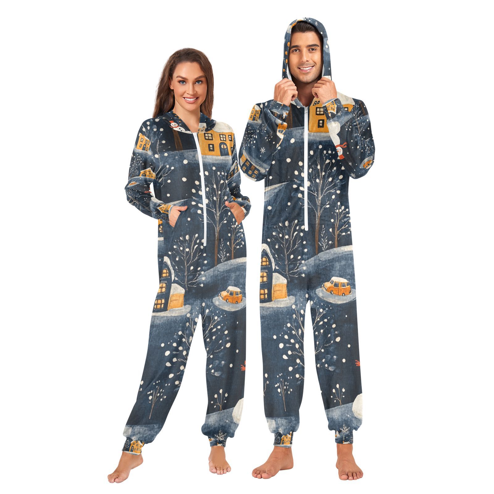 Snowman and Houses Adult Onesie Pajamas Slim Fit Christmas One Piece ...