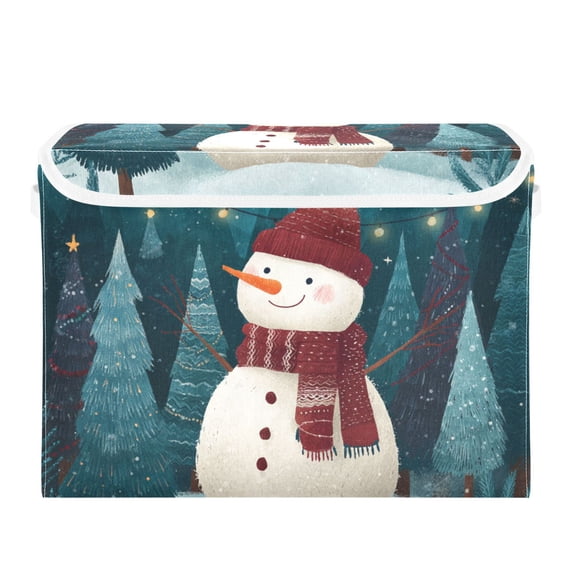 Snowman in Christmas Tree Forest Night Foldable Storage Bins with Lids ...