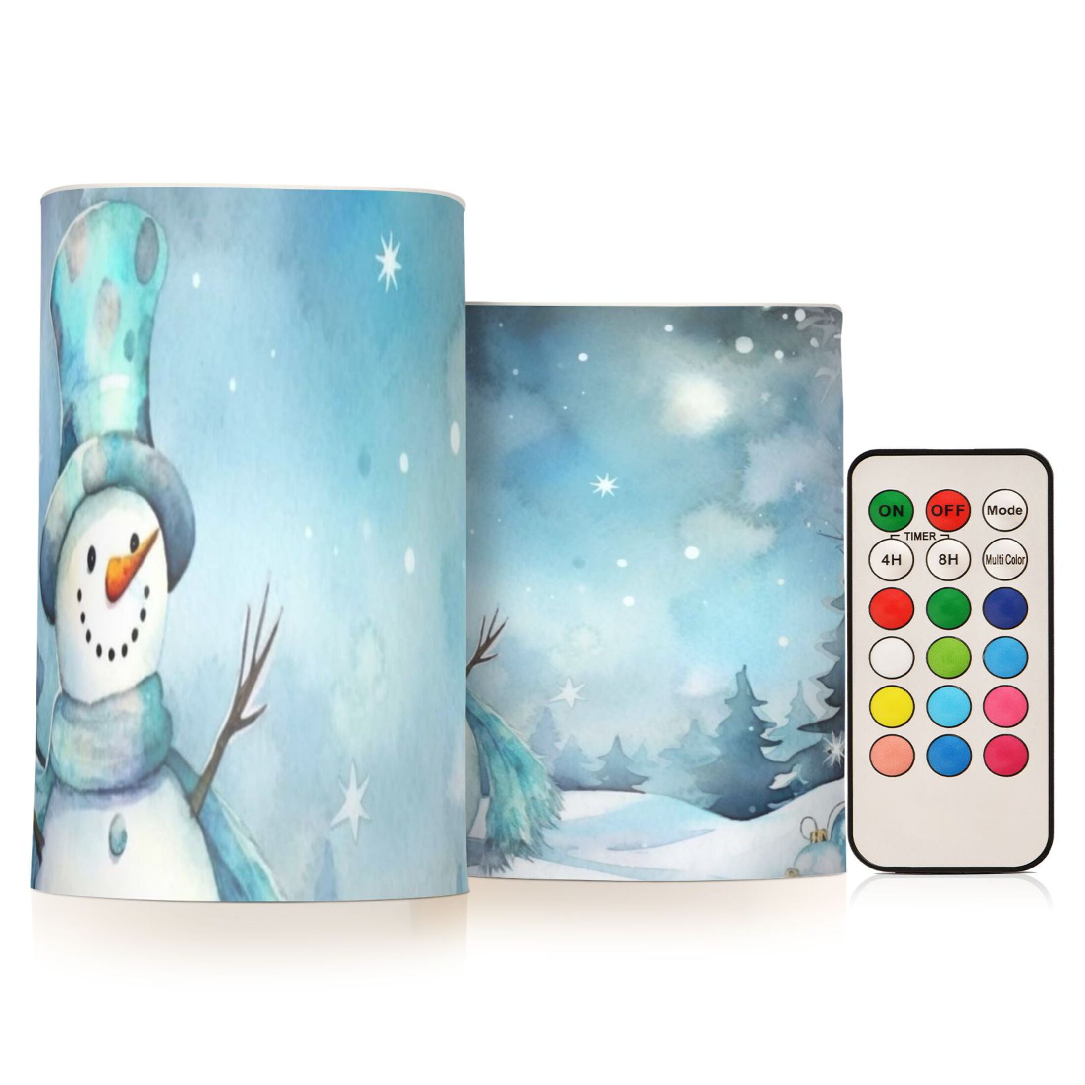Snowman on Christmas Background Flickering Flameless Candles Battery ...