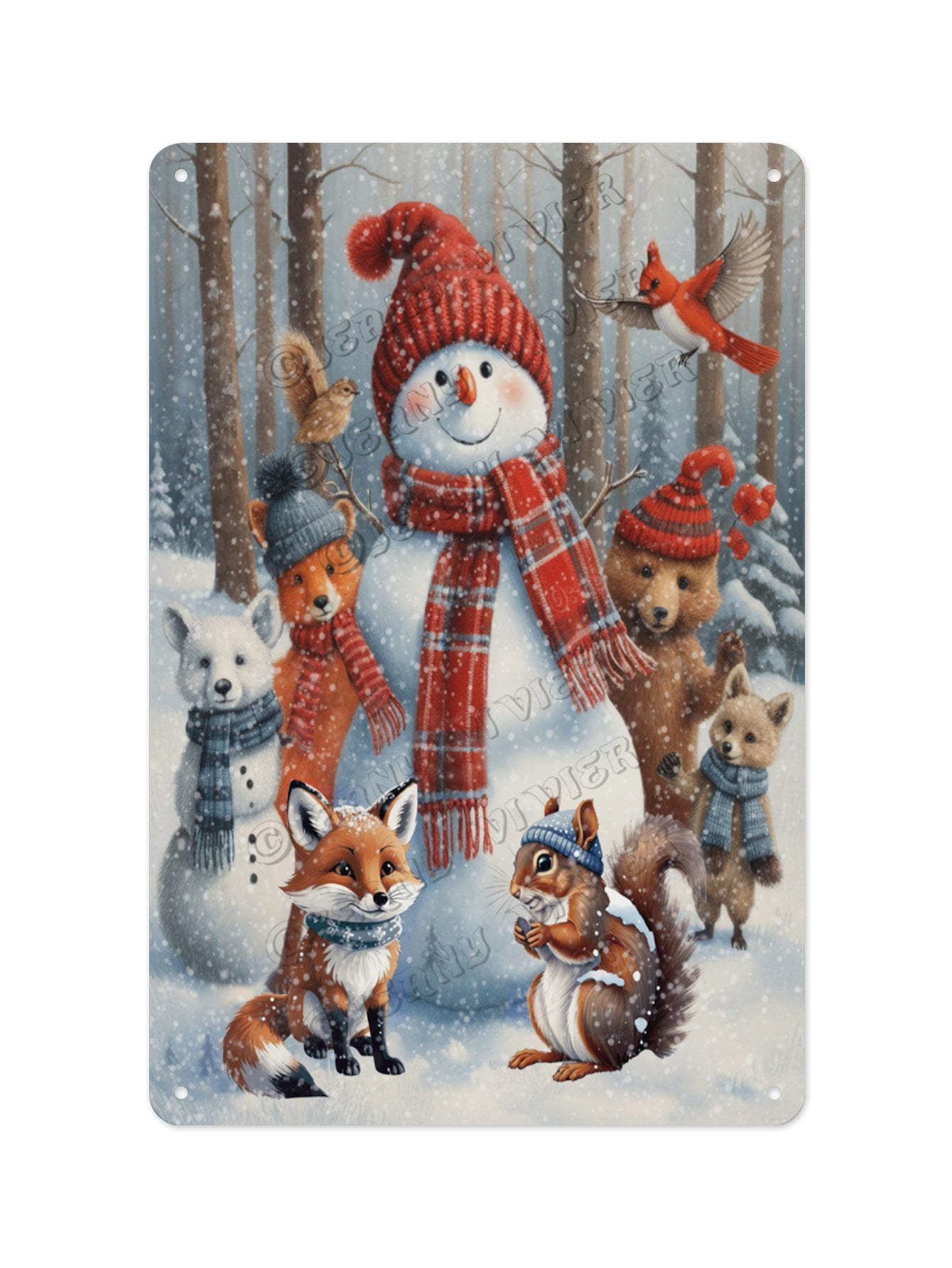 Snowman with Animal Retro Aluminum Sign, 8x12 Inches, Fun and Whimsical ...