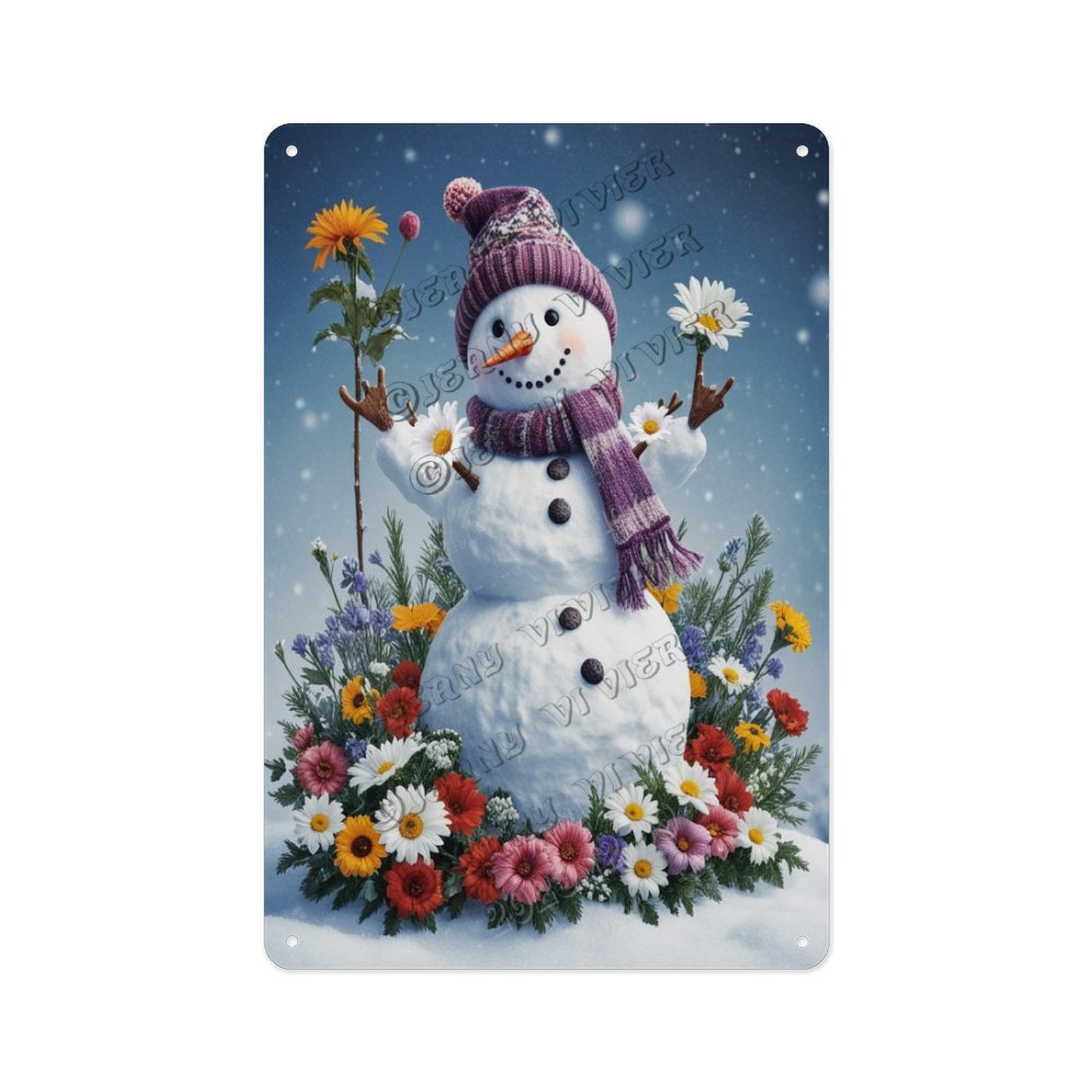 Snowman with Flowers – 8x12 Inch Tin Sign for Cozy Home, Winter ...