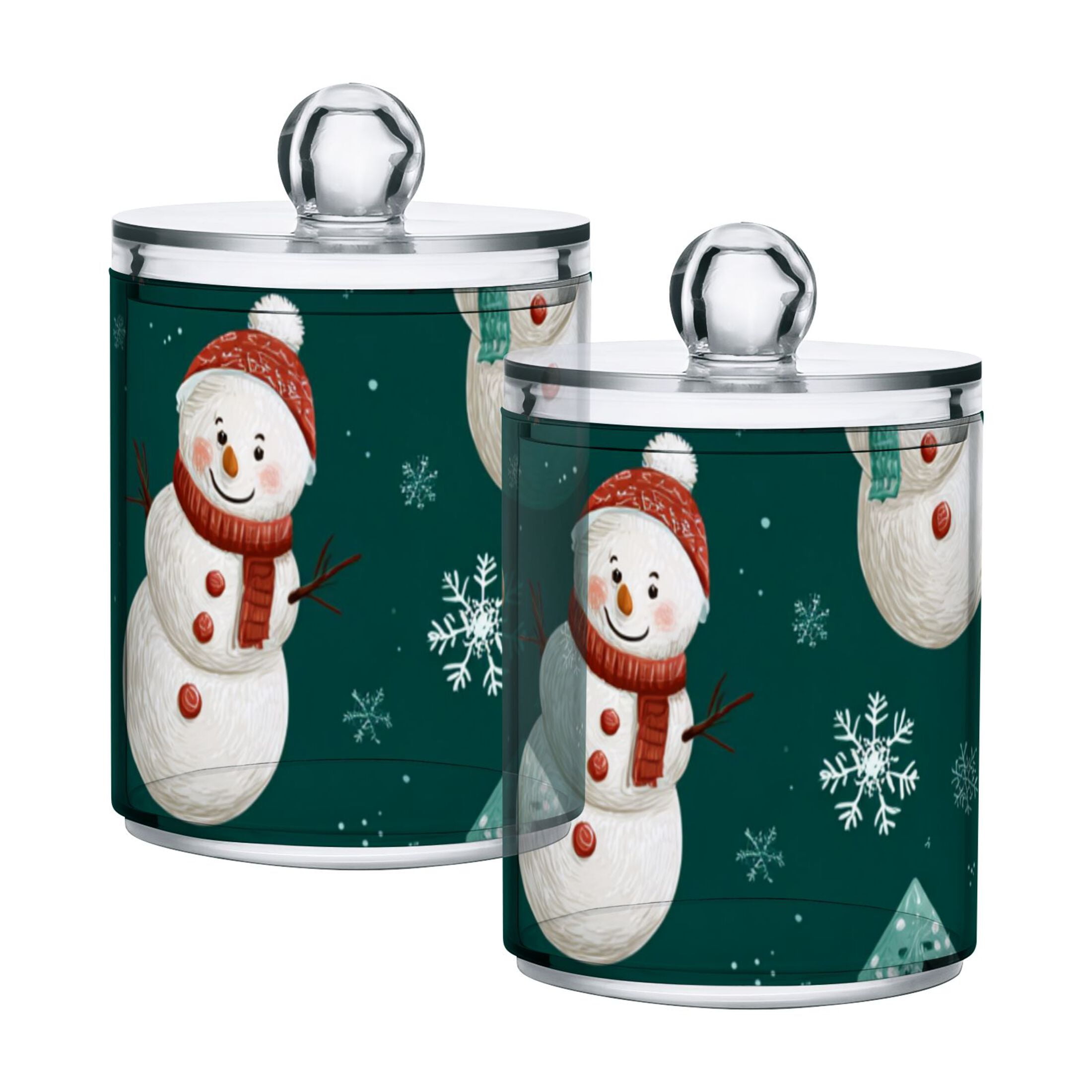 Snowman with Gingerbread Christmas Trees Snowflakes Translucent Plastic ...