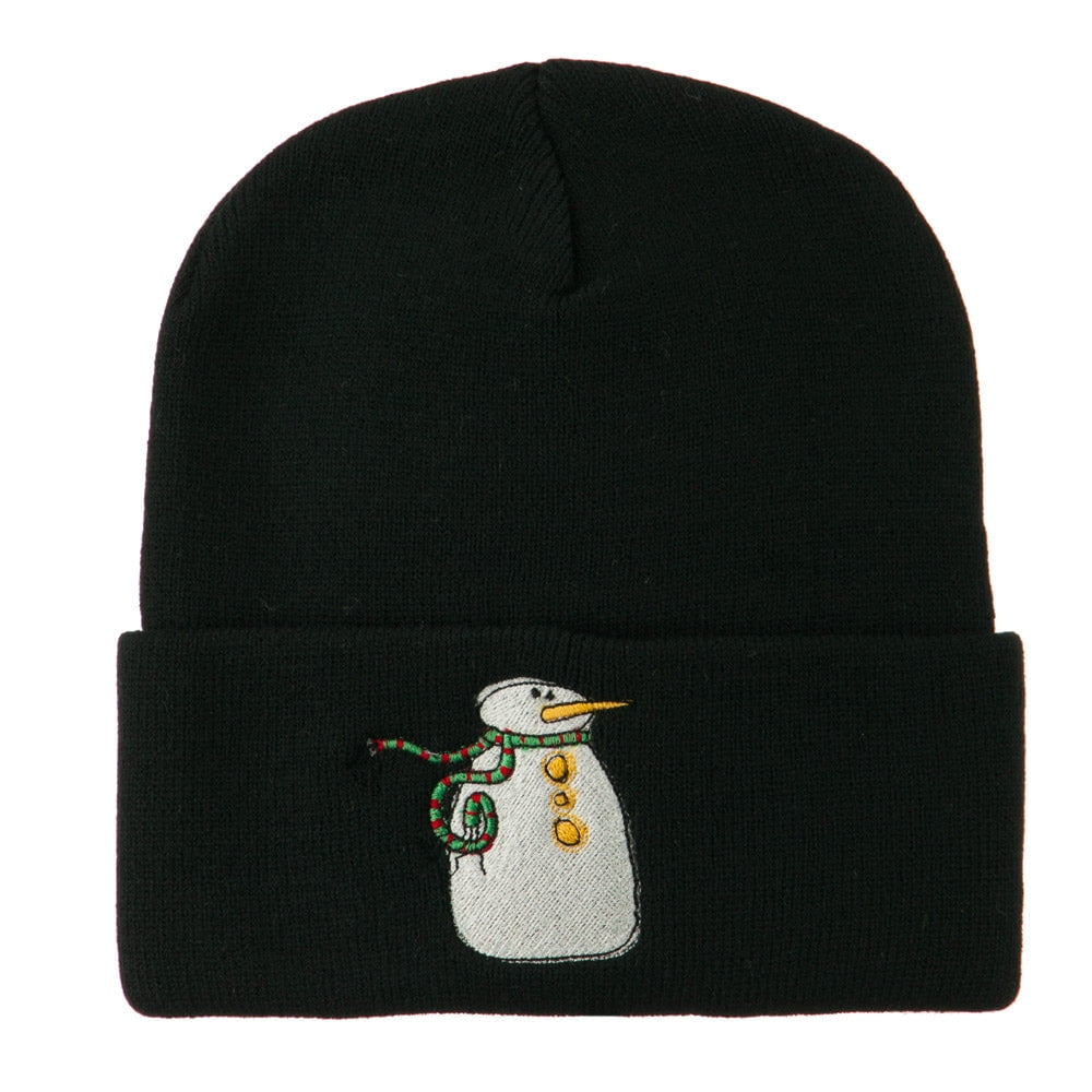 Snowman with Scarf Embroidered Cuff Beanie - Black OSFM - Walmart.com